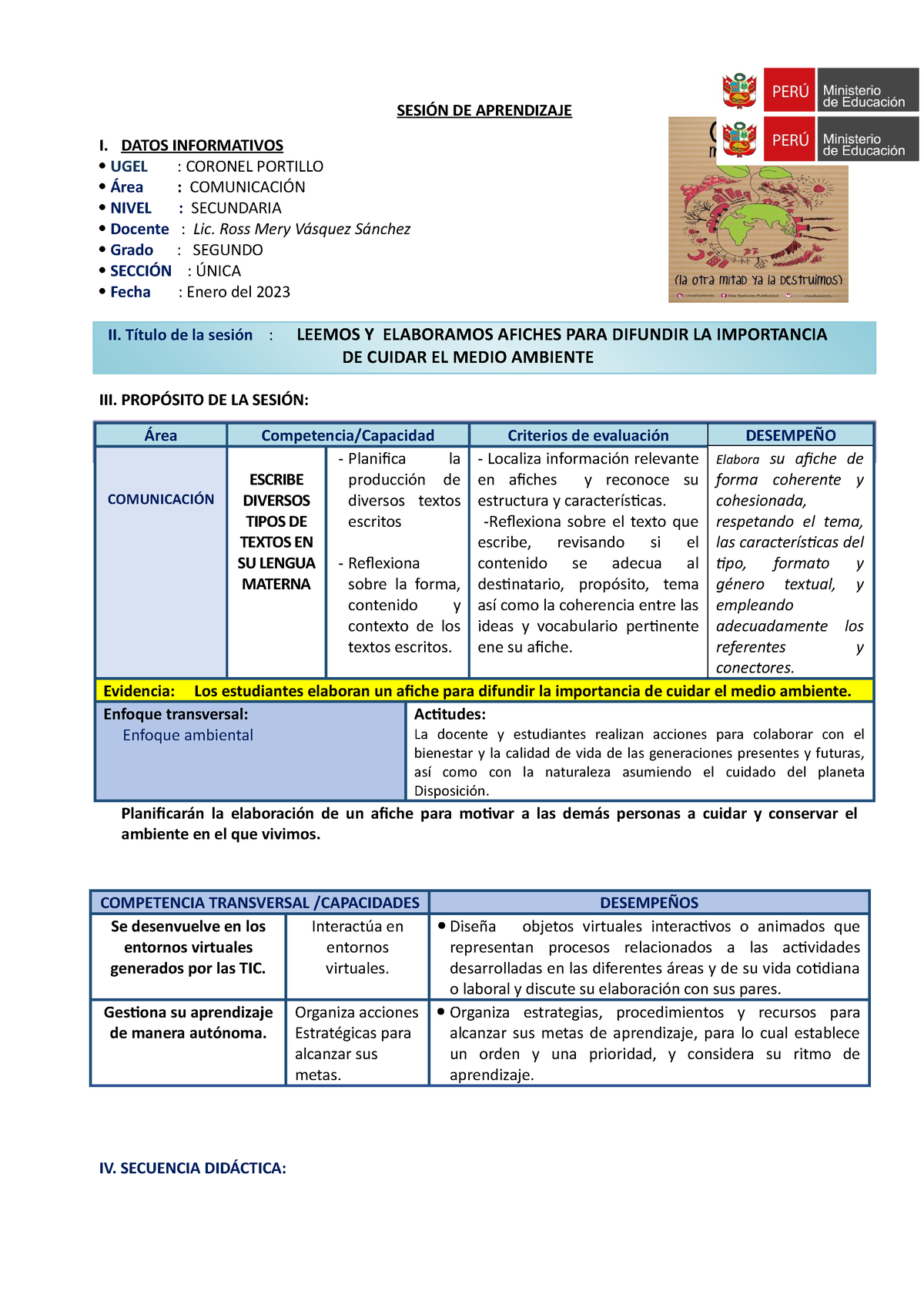 Sesión De Aprendizaje Leemos Y Elaboramos Afiches Para Difundir La