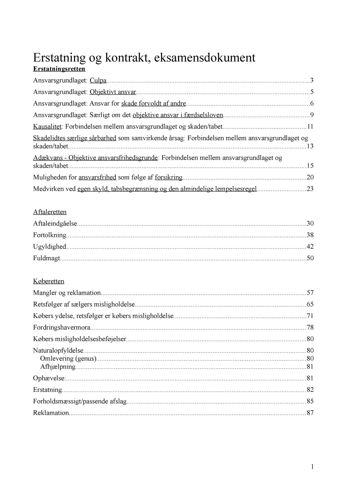 Ek Eksamen Erstatning Og Kontrakt Eksamensdokument