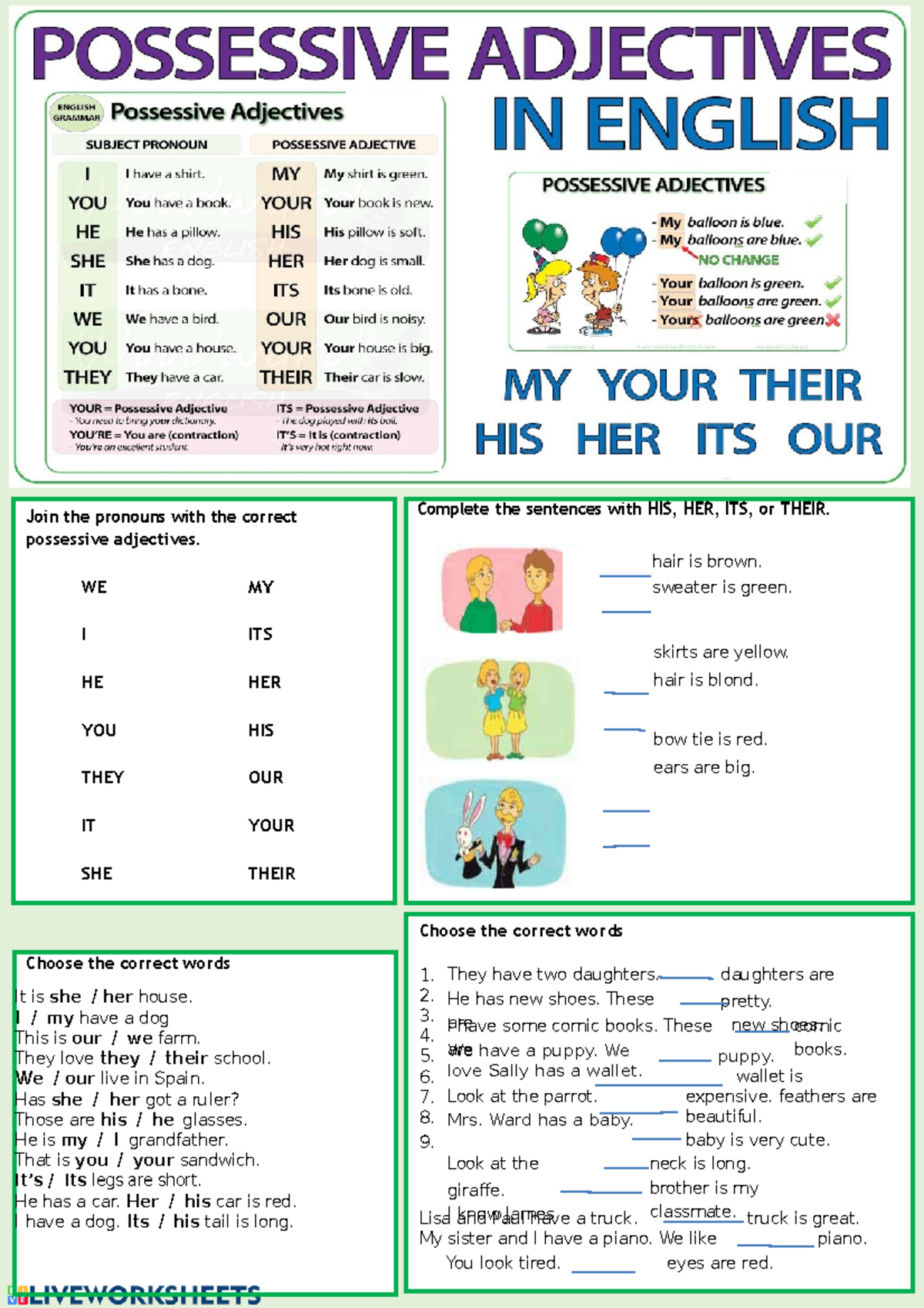 Possessives Worksheet Join The Pronouns With The Correct Possessive