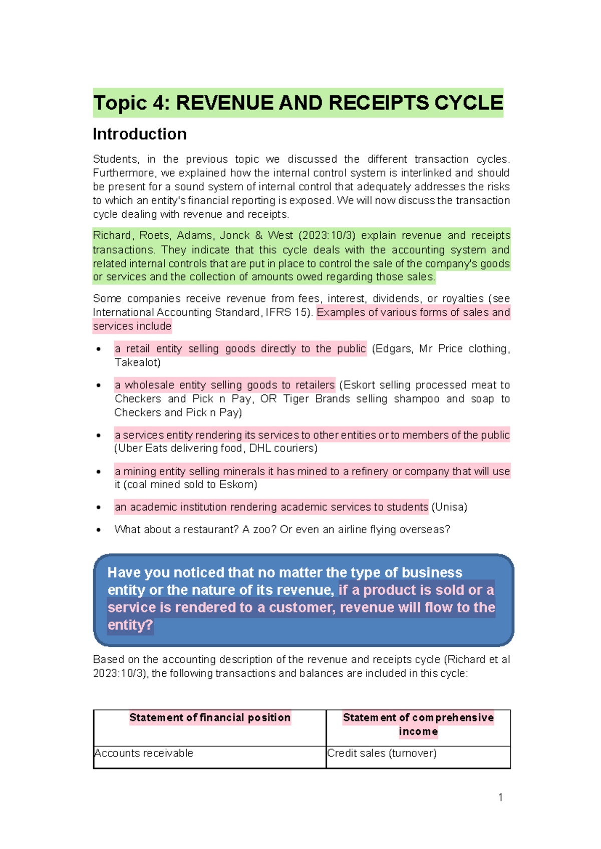 Aue2602 Lesson 4 2024 Topic 4 Revenue And Receipts Cycle