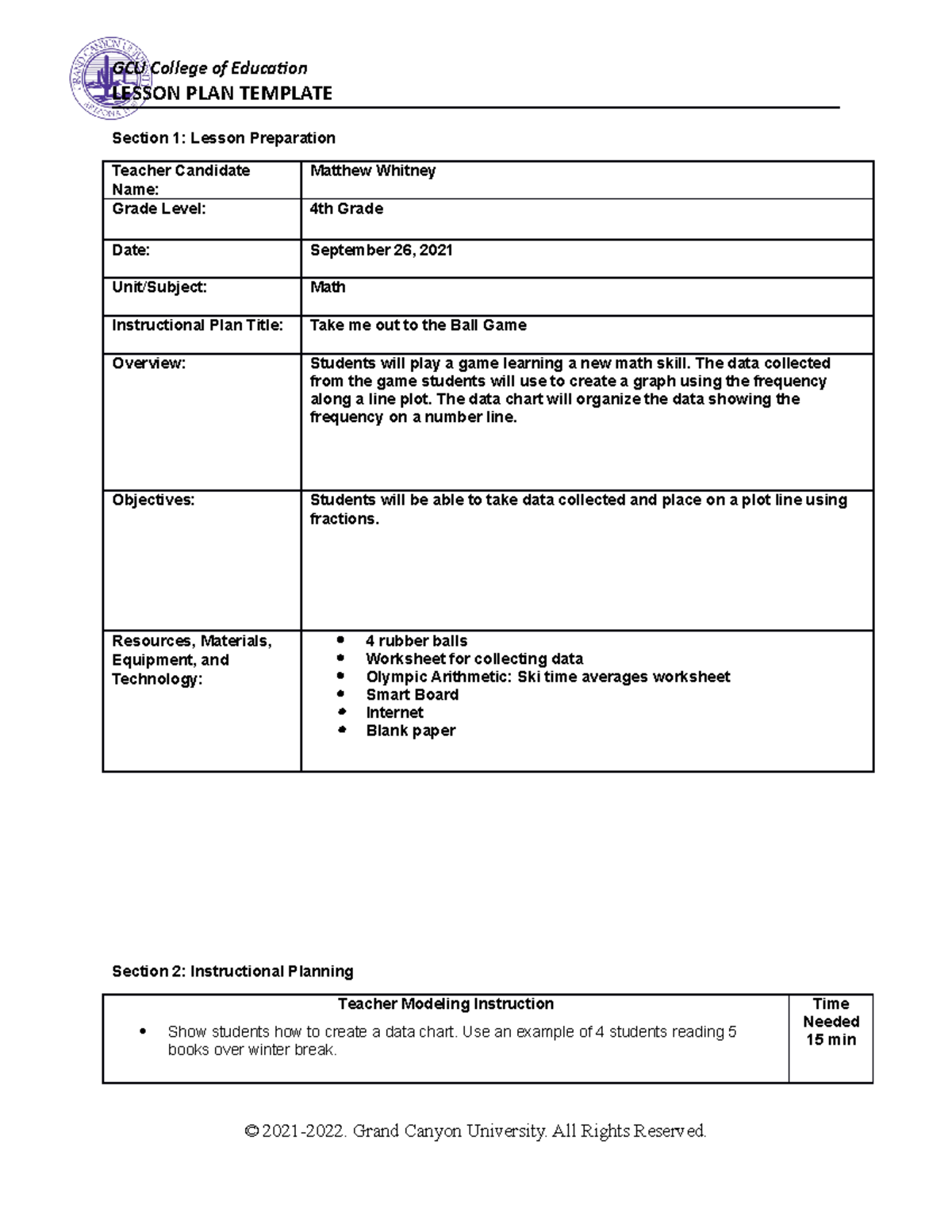 Coe Lesson Plan Template Gcu