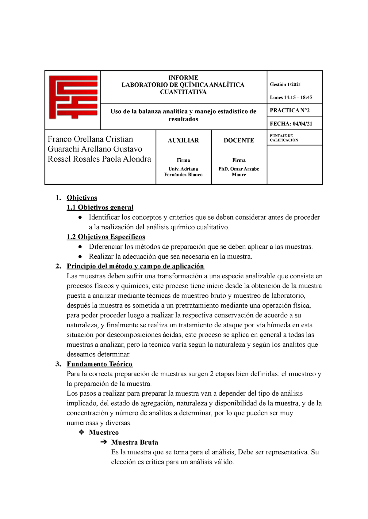 Informe 2 Procesos De Preparacion De Muestras Informe Laboratorio