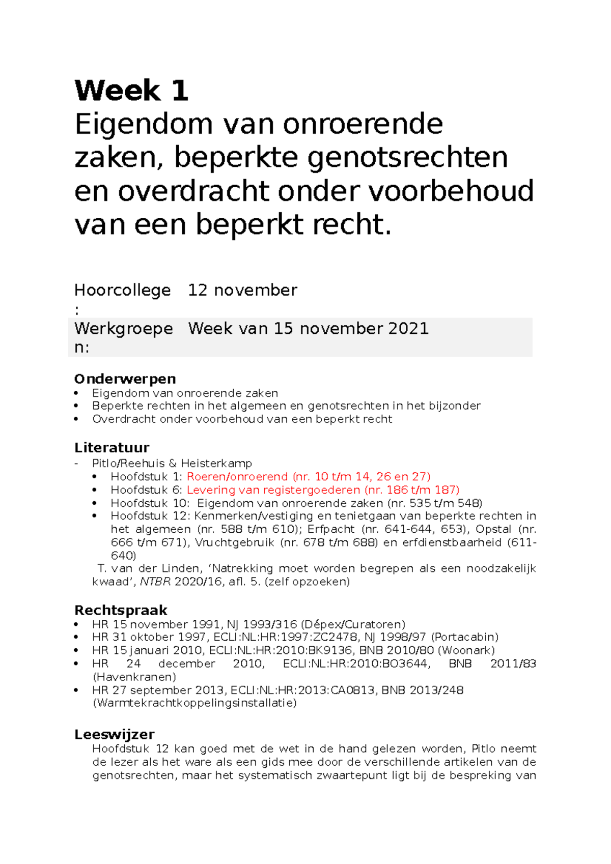 Werkgroepopdrachten Gdr Tussentoets Week 1 Eigendom Van Onroerende