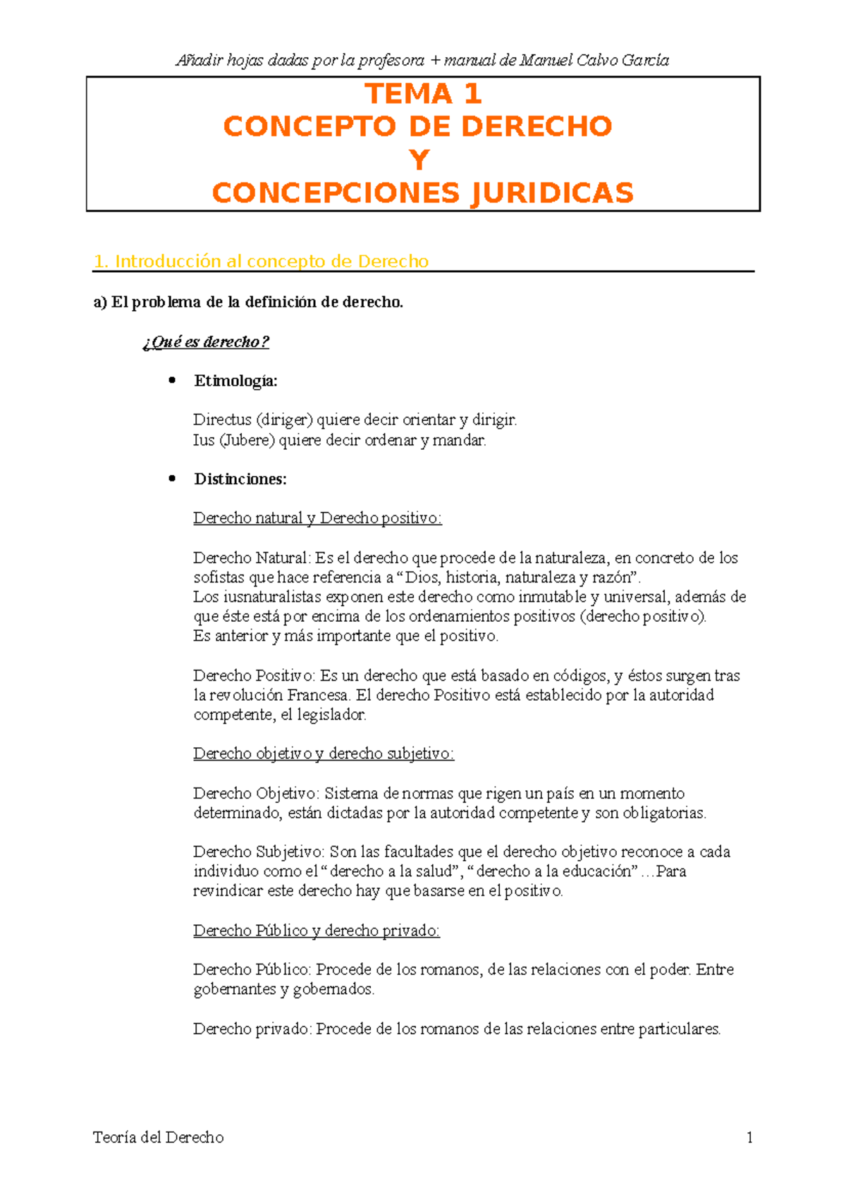 Teoria Del Derecho Tema 1 Concepto De Derecho Y Concepciones