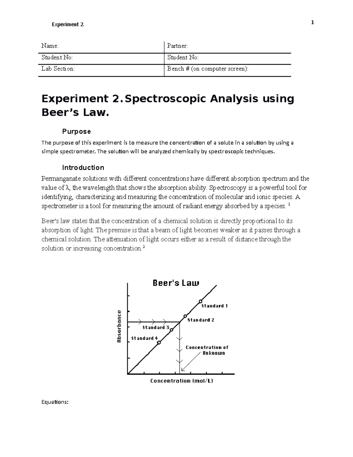 Lab Report Experiment 2 Spectroscopic Analysis Using Beers Law