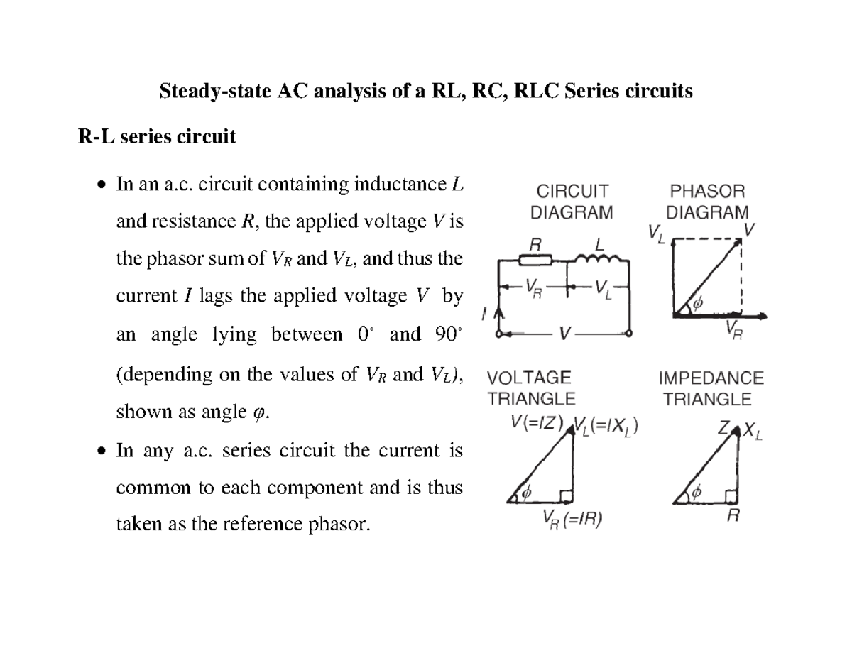 Lecture 9 And 10b Phasors And Steady State Response Of Series Circuits