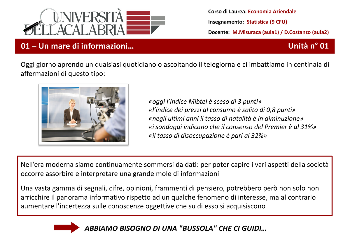 U01 Slide Statistica Corso Di Laurea Economia Aziendale