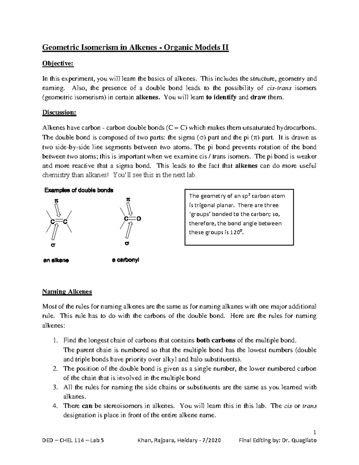 Lab 5 Isomerism In Alkenes Review Key Work 1 Geometric Isomerism In