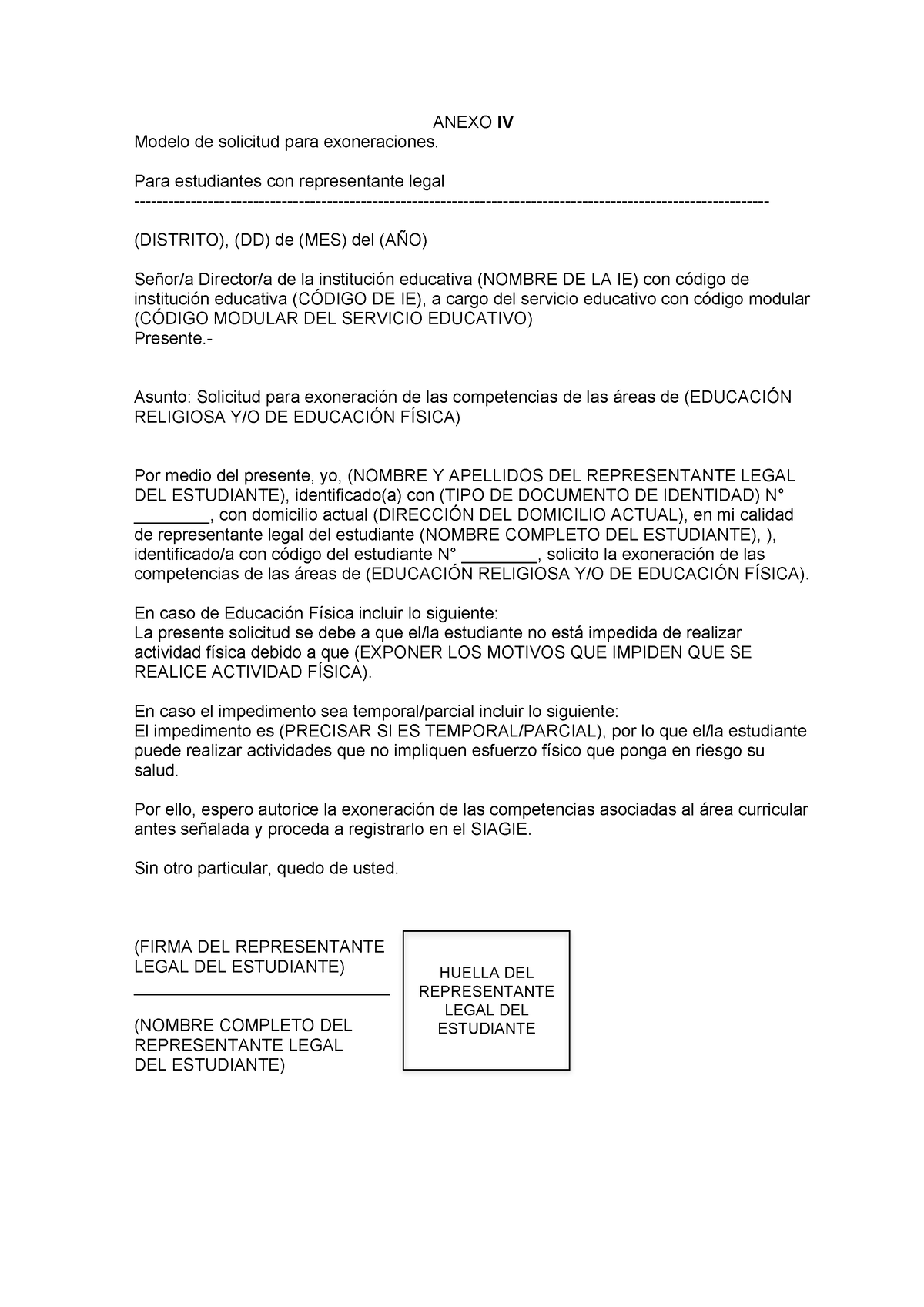 Anexo Iv Modelo De Solicitud Para Exoneraciones Anexo Iv Modelo De