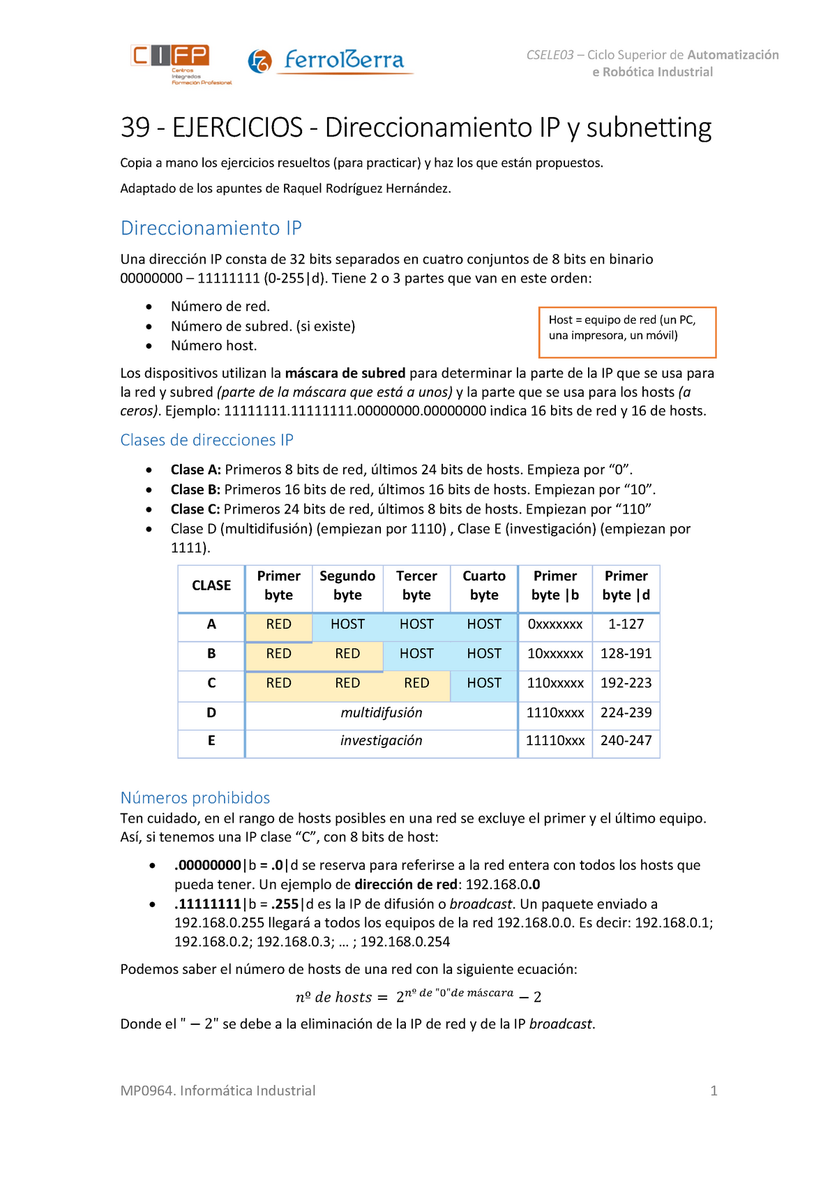 Calculo De Subredes Ejercicios Resueltos Direccionamiento Y Subredes