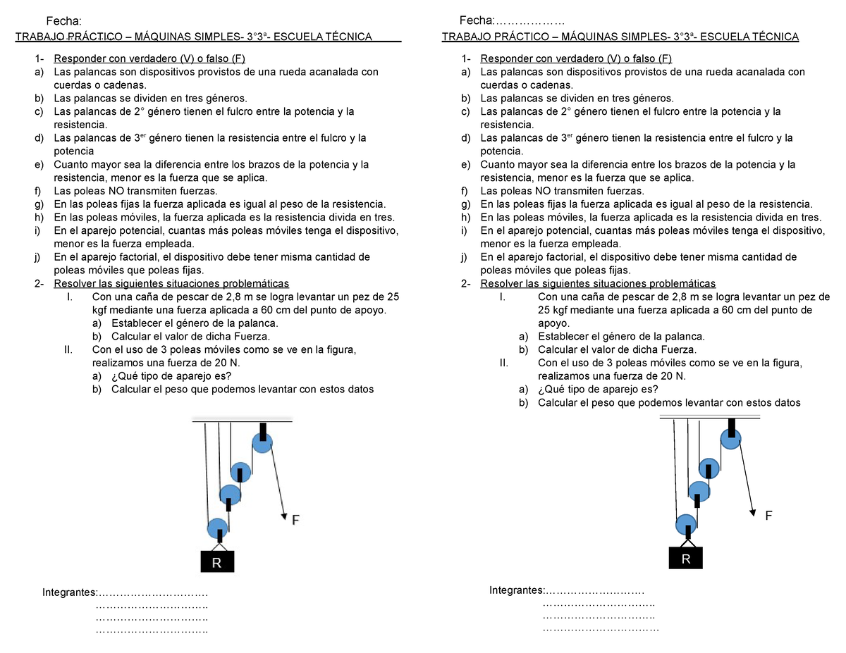 Tp Máquinas Simples Trabajo PrÁctico MÁquinas Simples 3°3 A