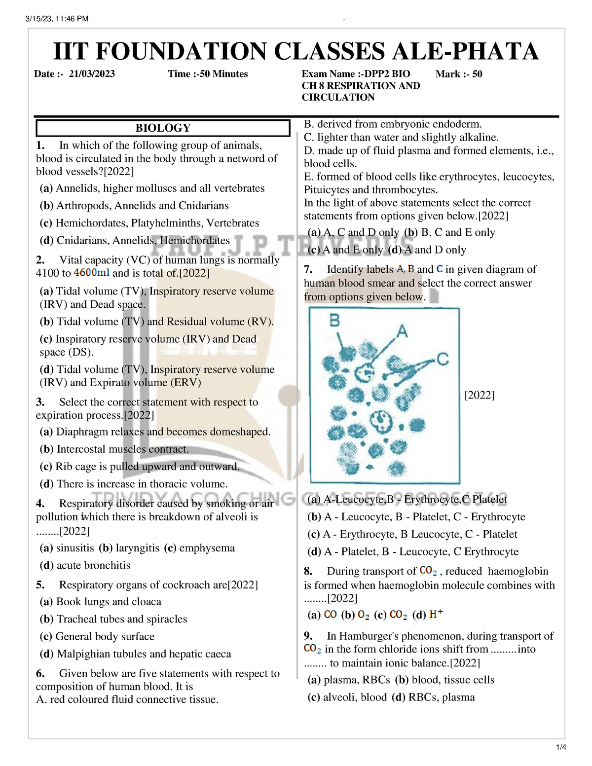 Bio Ch 8 Dpp2 Chemistry Pyqs Mht Cet 2021 Iit Foundation Classes