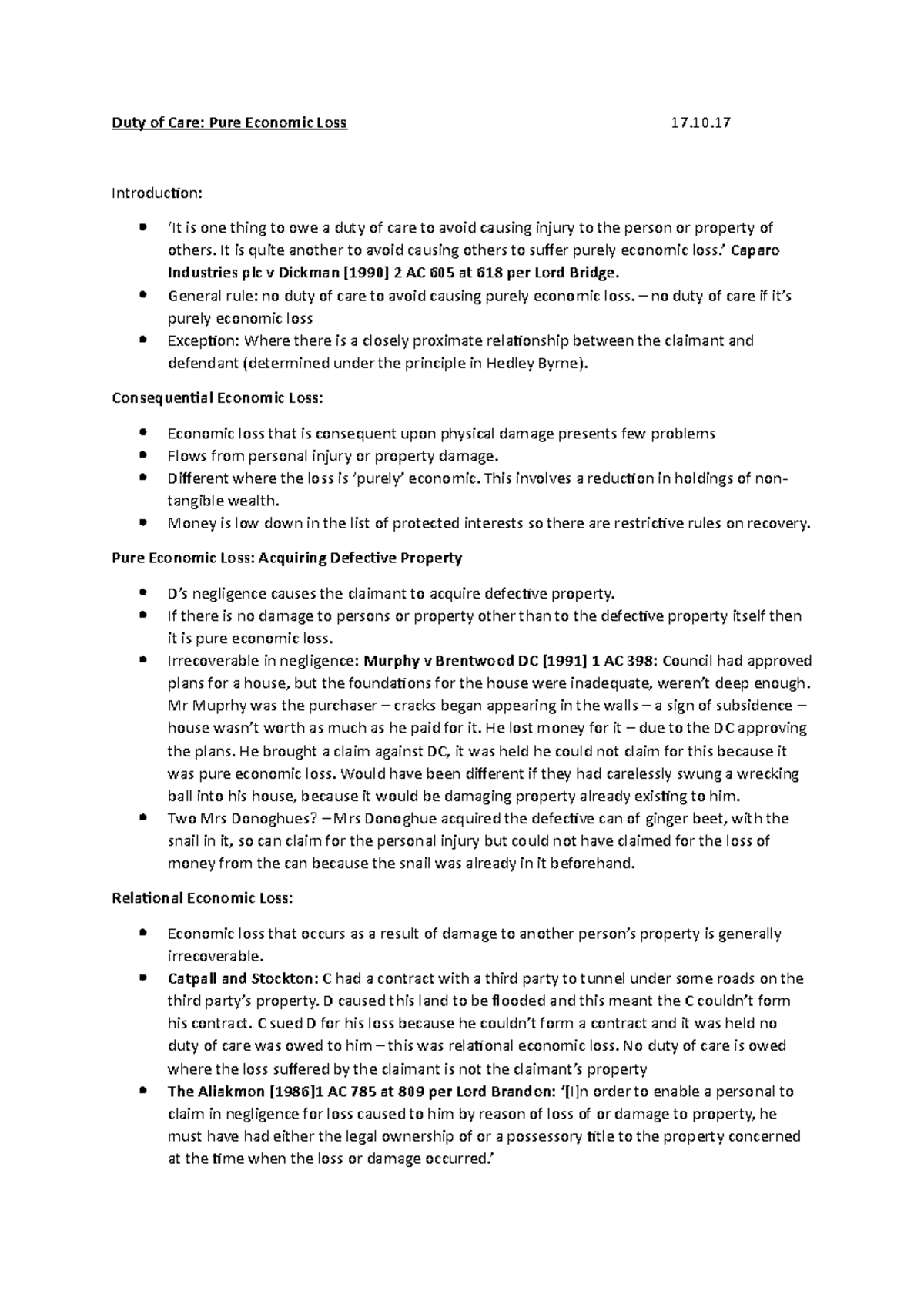 Lecture 4 Pure Economic Loss Duty Of Care Pure Economic Loss 17