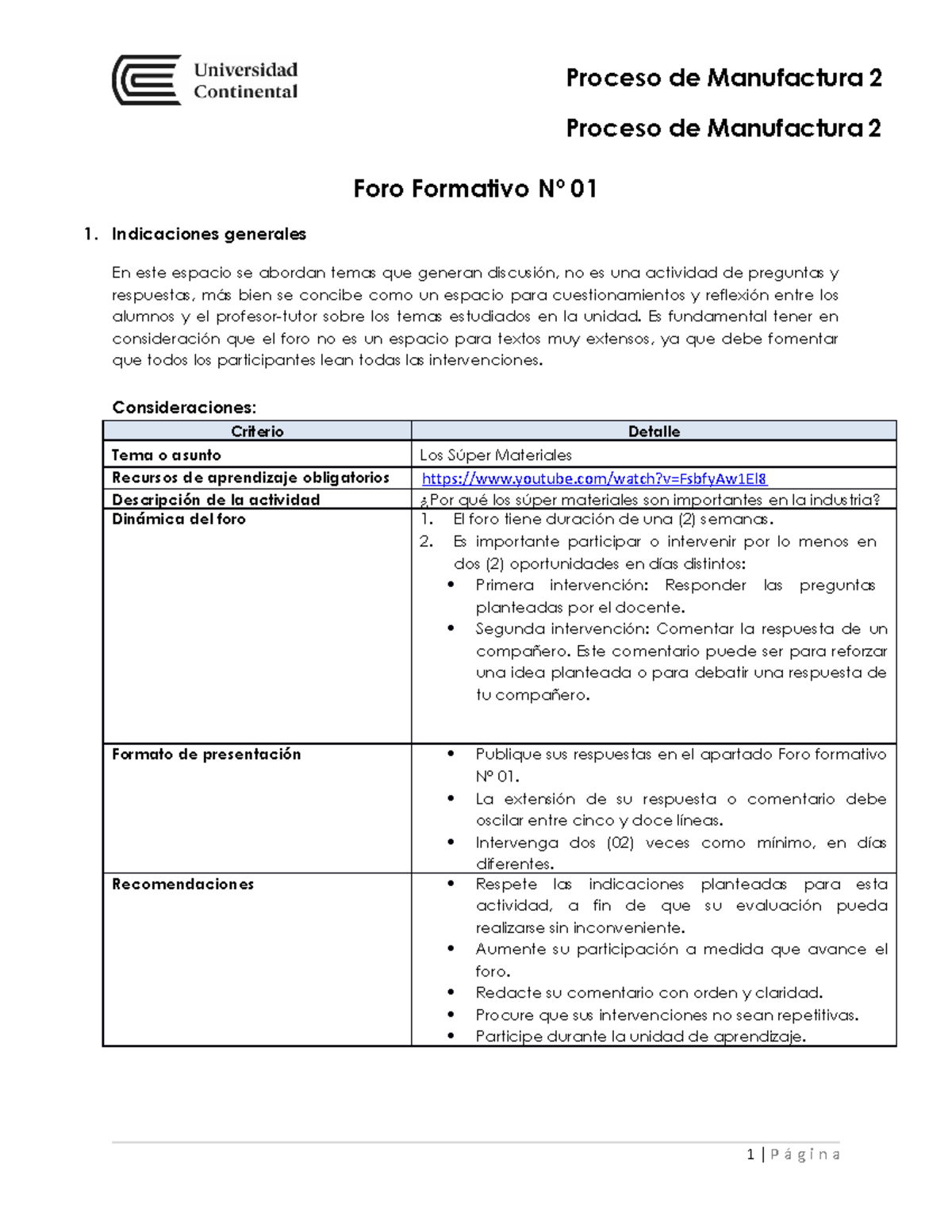 Foro Formativo 01 Indicaciones Generales En Este Espacio Se Abordan