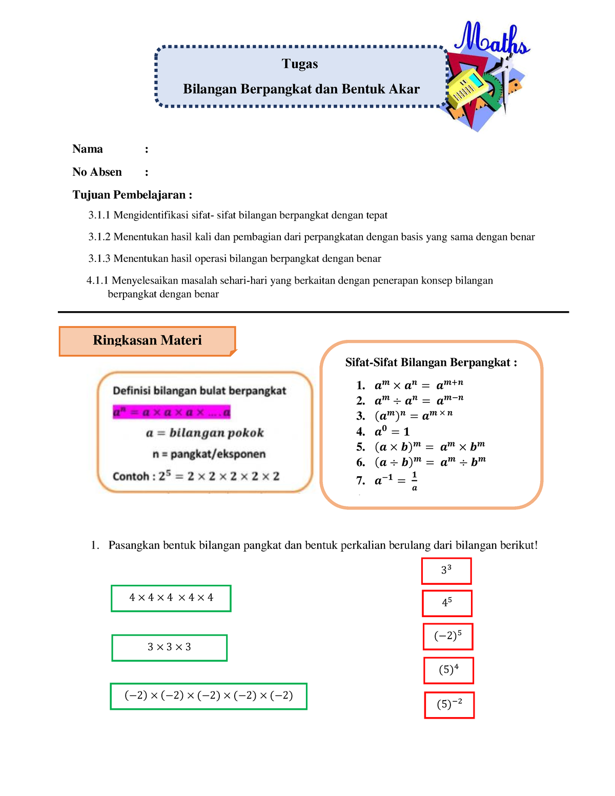 Sifat Sifat Bilangan Berpangkat