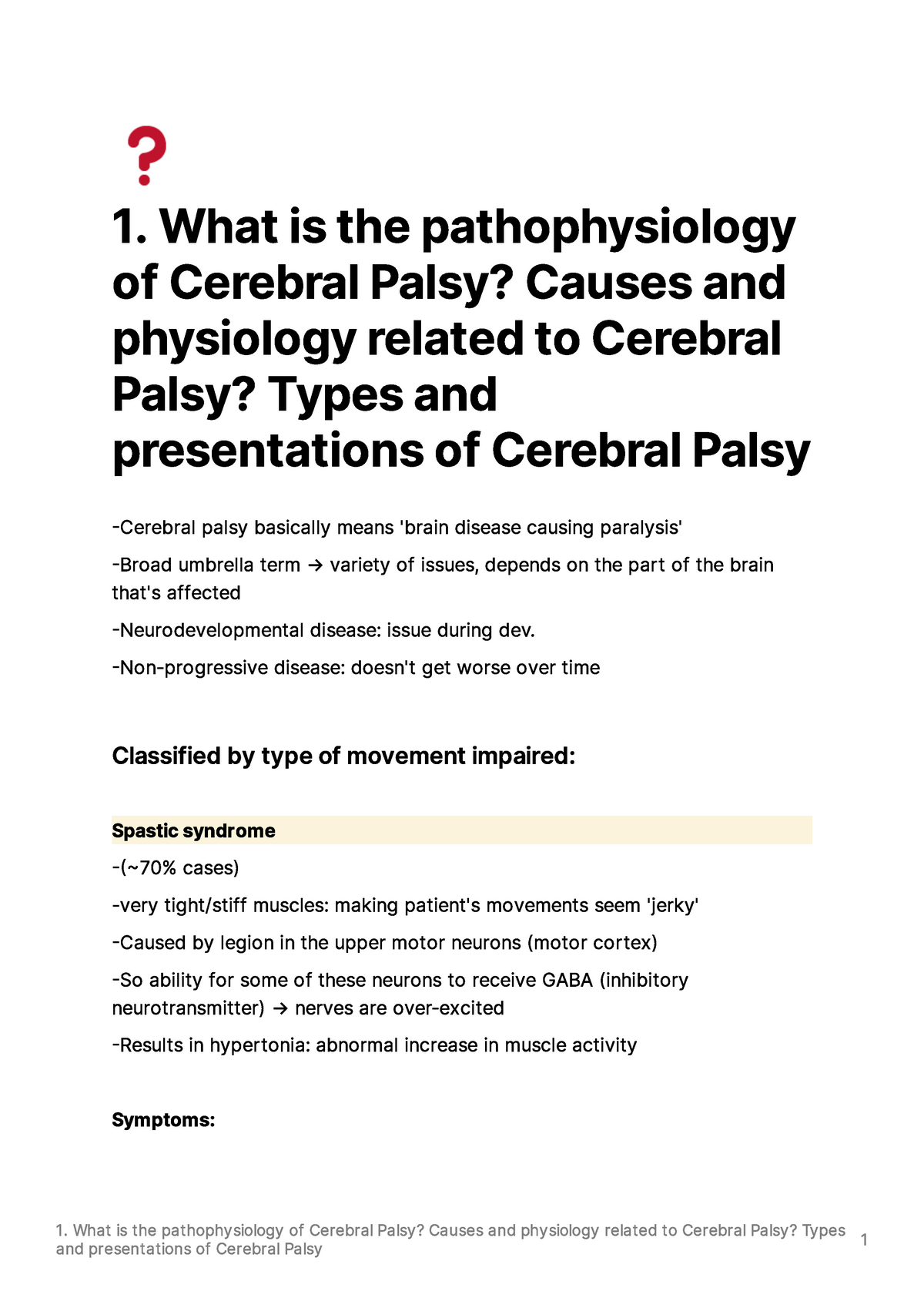 Pathophysiology Of Cerebral Palsy What Is The Pathophysiology Of