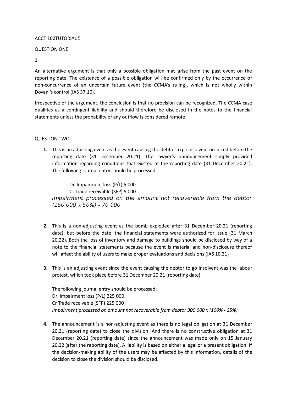 Acct 102 Tutorial 5 Tutoria 5 Accounting Questions Acct 102tutorial