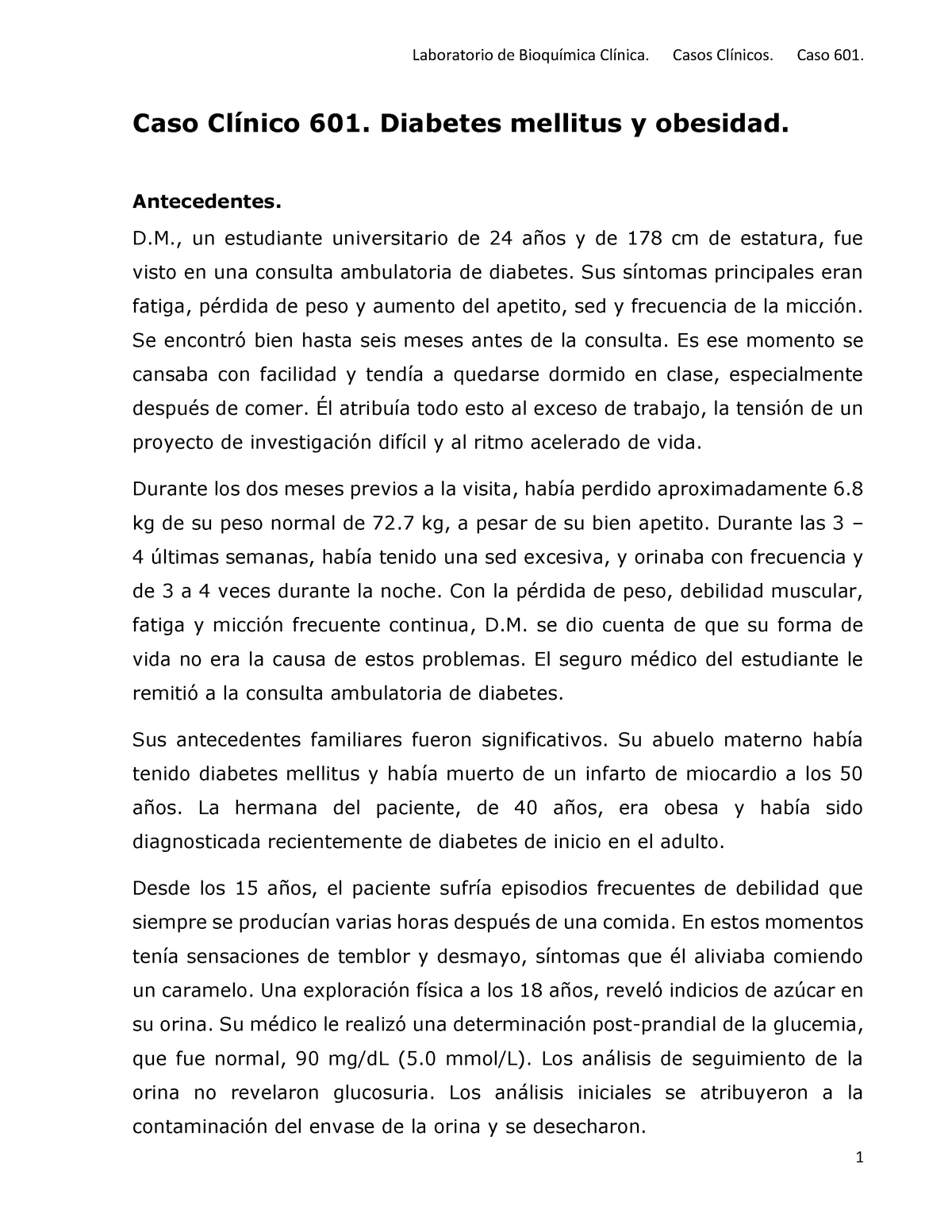 Caso 2 Caso Clinico Caso Clínico 601 Diabetes Mellitus Y Obesidad