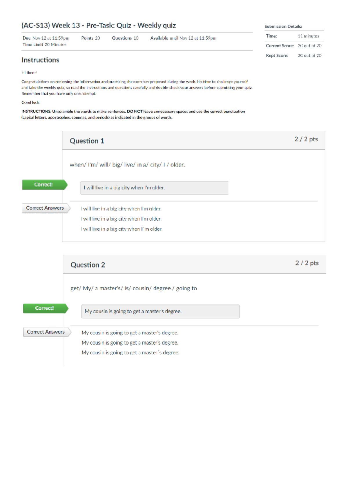 Ac S13 Week 13 Pre Task Quiz Weekly Quiz Ingles Iv Studocu