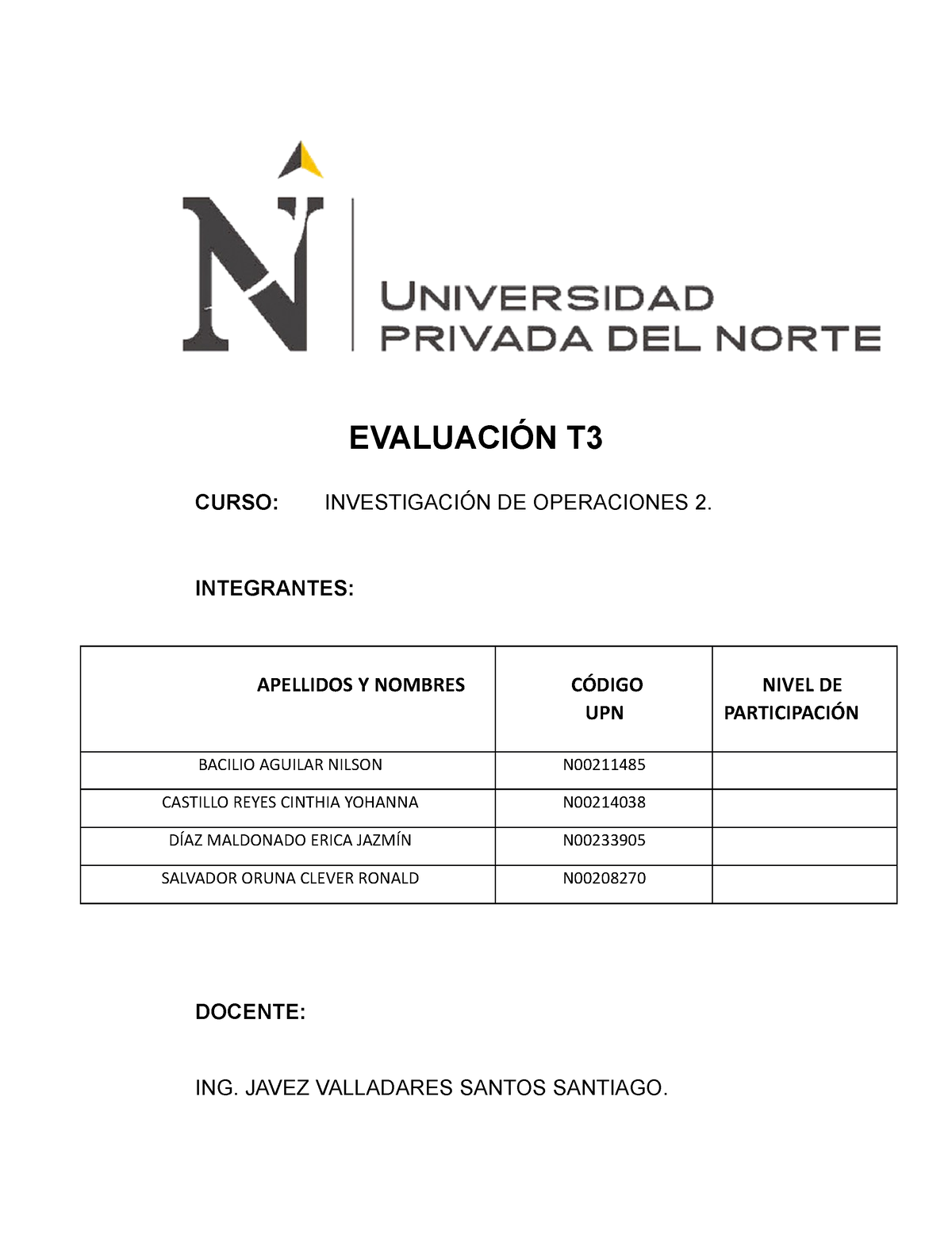 Investigaciòn De Operaciones 2 T3 Grupo 6 EvaluaciÓn T Curso