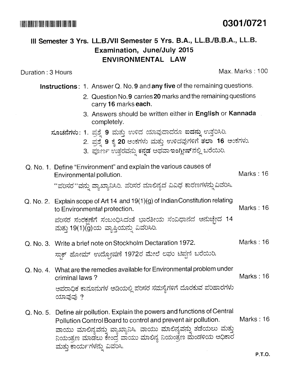 Environmental Law June 2015 Llb 3 Years Studocu