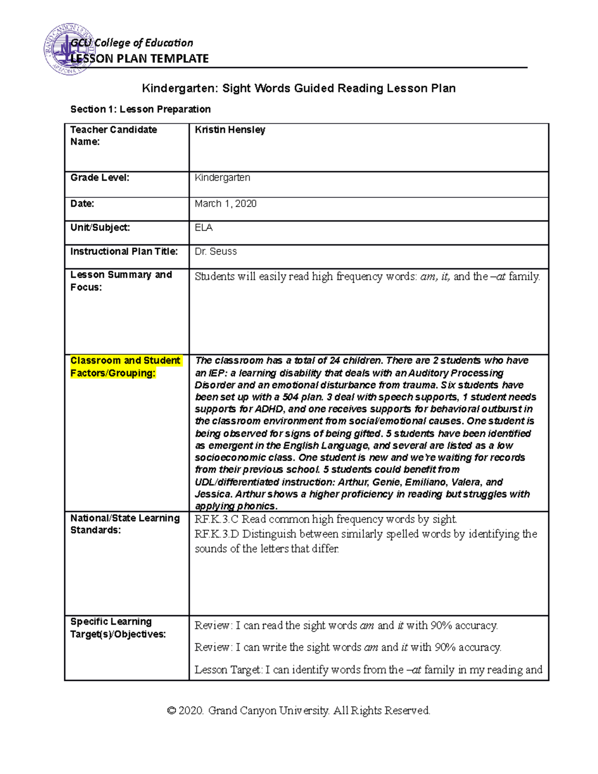 Differentiated Instruction Lesson Plan Format