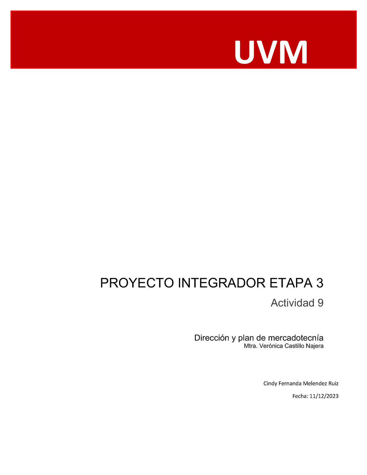 Actividad 9 Plan De Mercadotecnia Proyecto Integrador Etapa 3