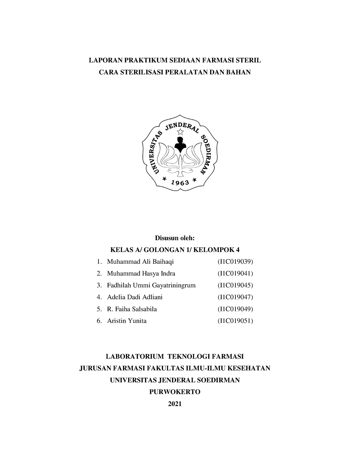 Kelompok A1 4 Laporan Praktikum P1 Laporan Praktikum Sediaan Farmasi