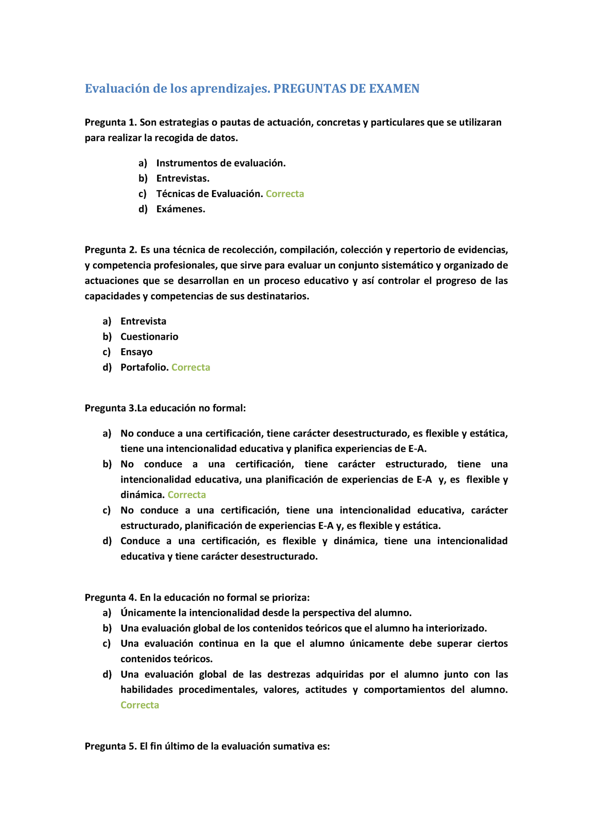 Exámen 2014 Preguntas Y Respuestas Evaluación De Los Aprendizajes