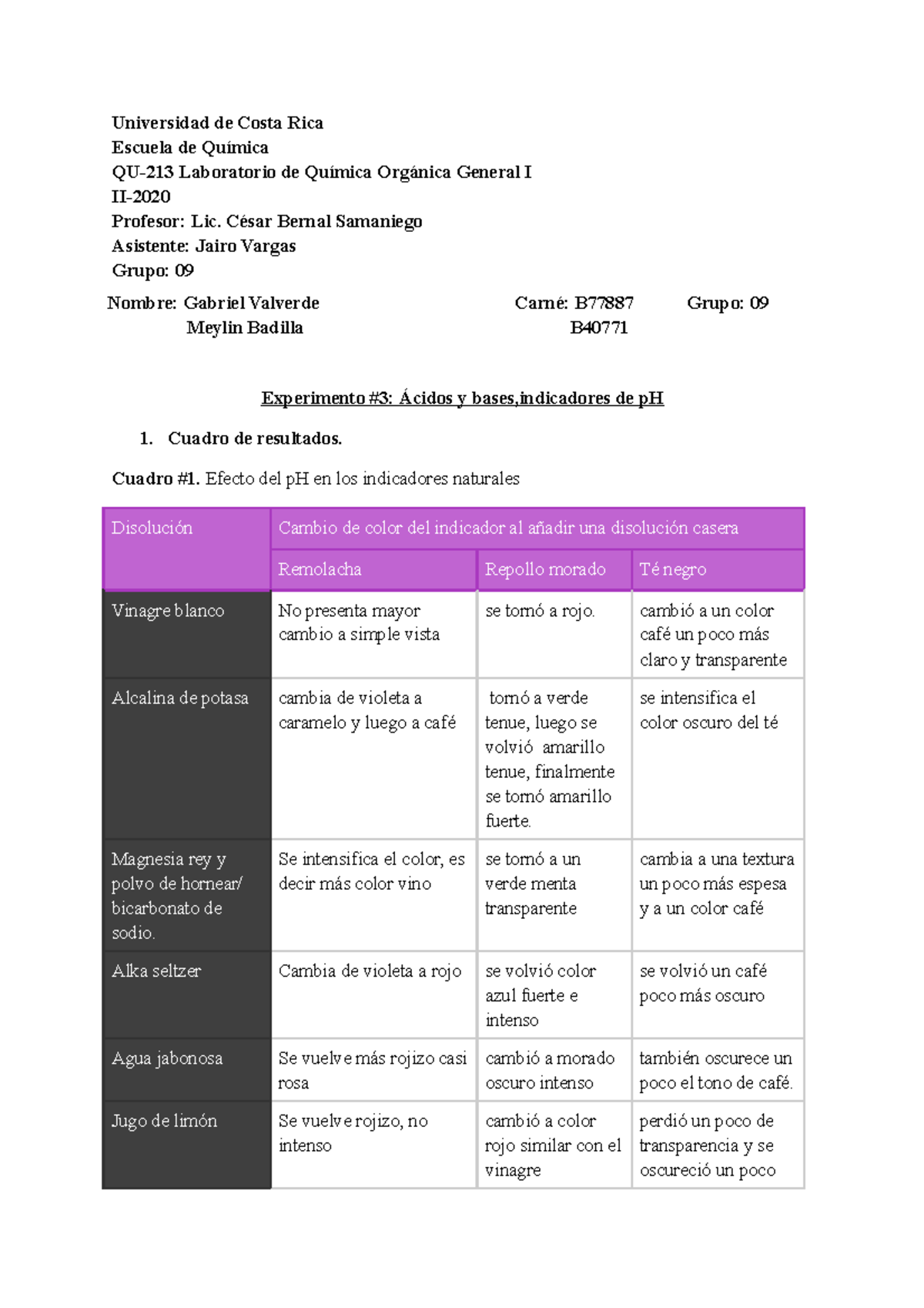 Reporte Ácidos Y Bases Universidad De Costa Rica Escuela De Química