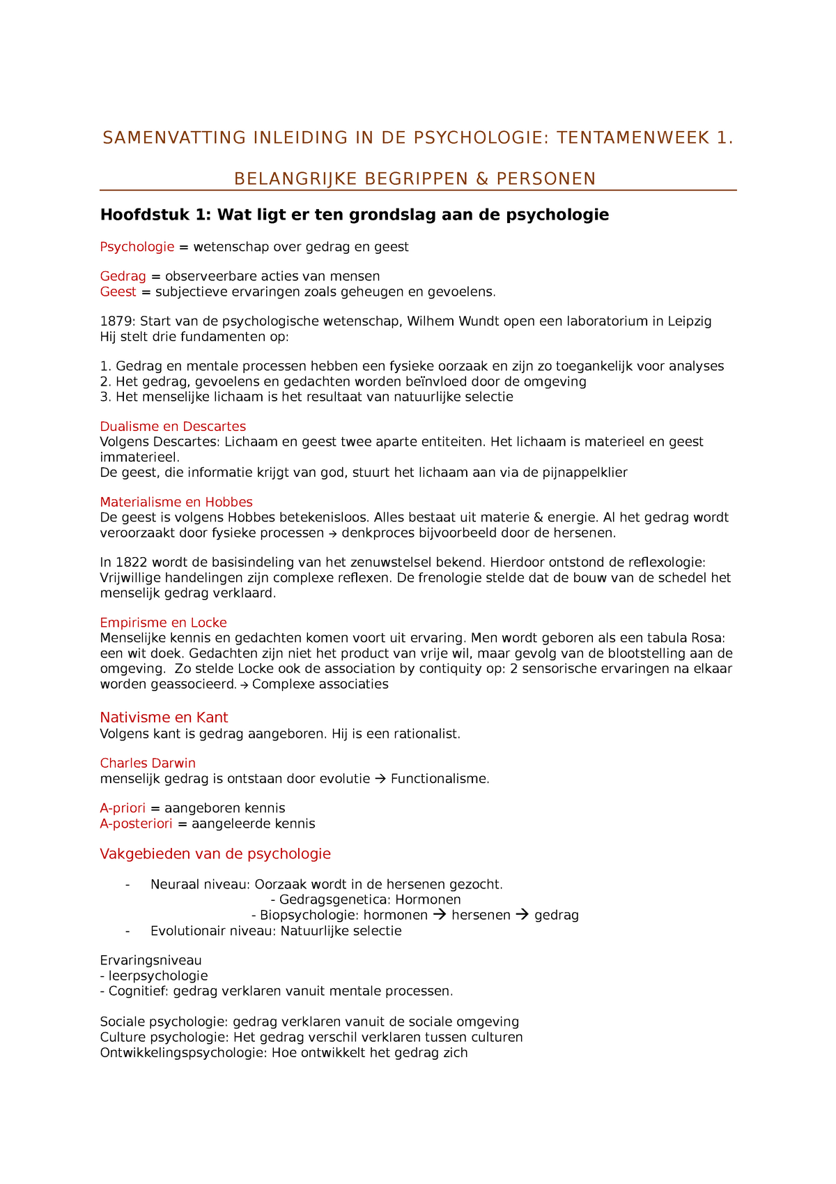 Samenvatting Inleiding In De Psychologie Samenvatting Inleiding In De