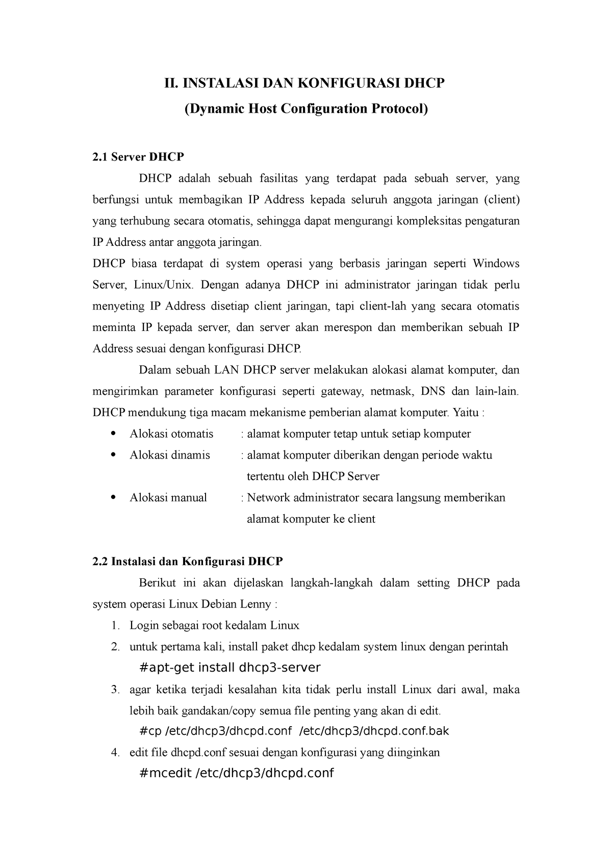 Modul Komputer Jaringan Konfirgurasi Dhcp Server Ii Instalasi Dan