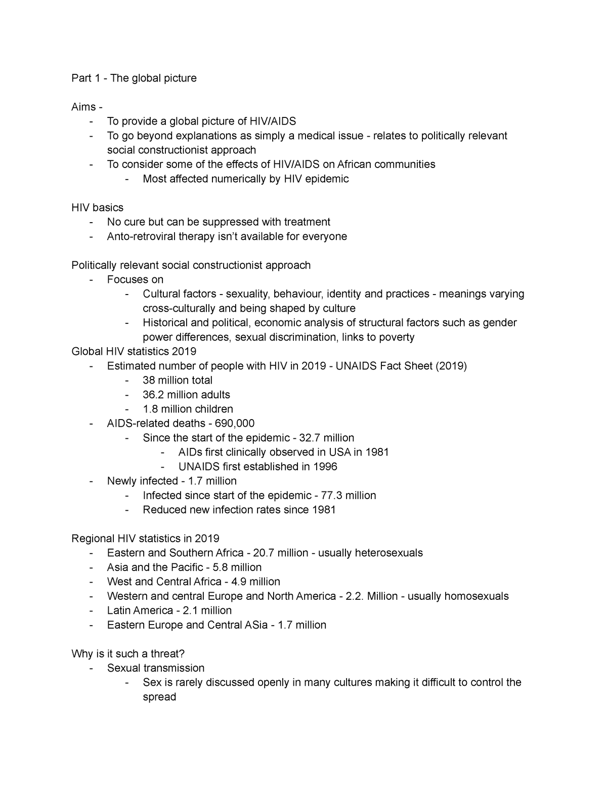 L8 Hiv Aids Lecture Notes 8 Part 1 The Global Picture Aims To