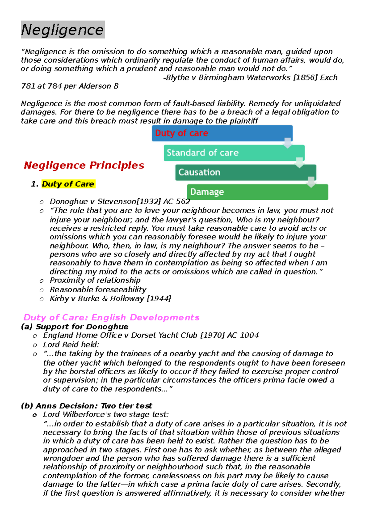 Law Of Torts Topic 2 Lecture Notes 2 Negligence “negligence Is The