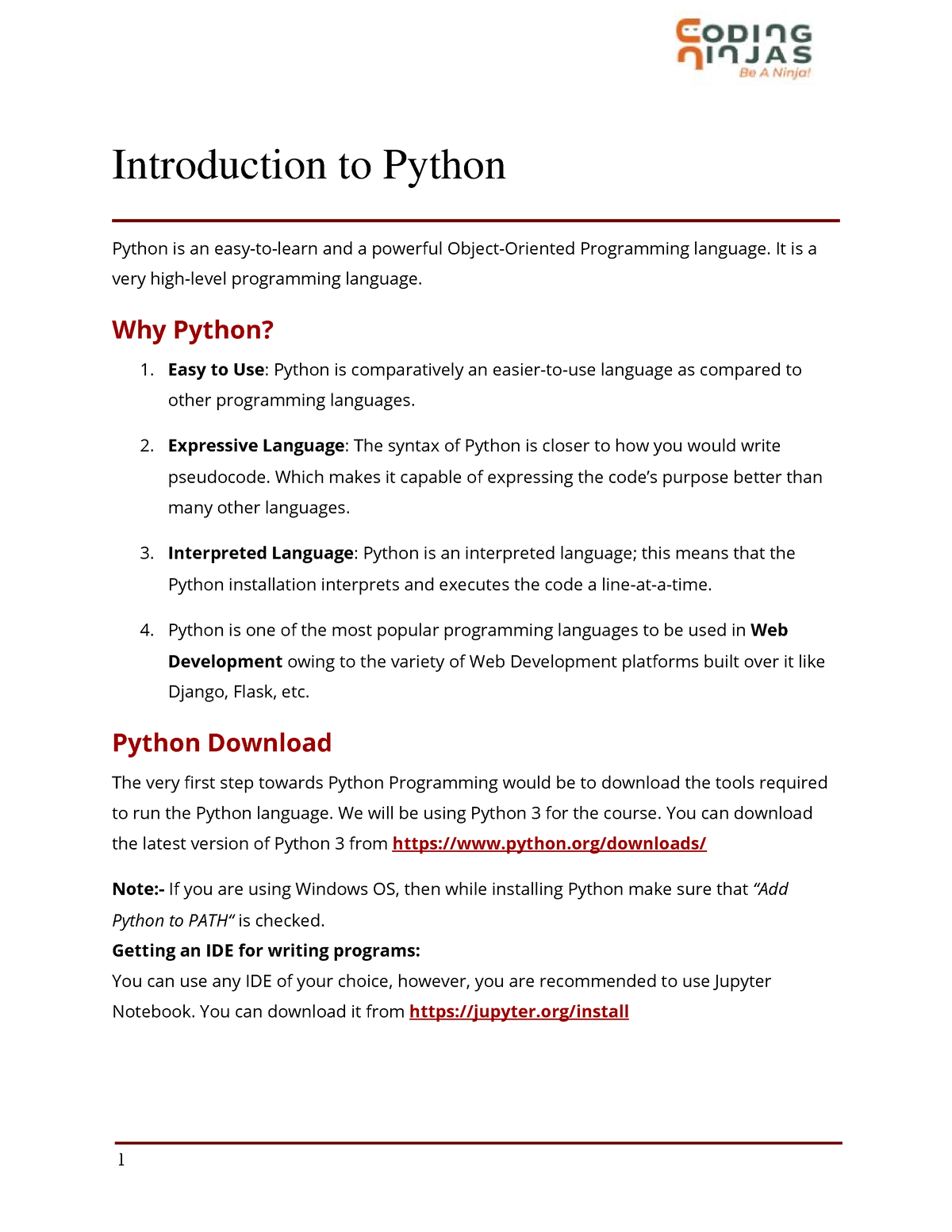 Notes Introduction To Python Introduction To Python Python Is An Easy