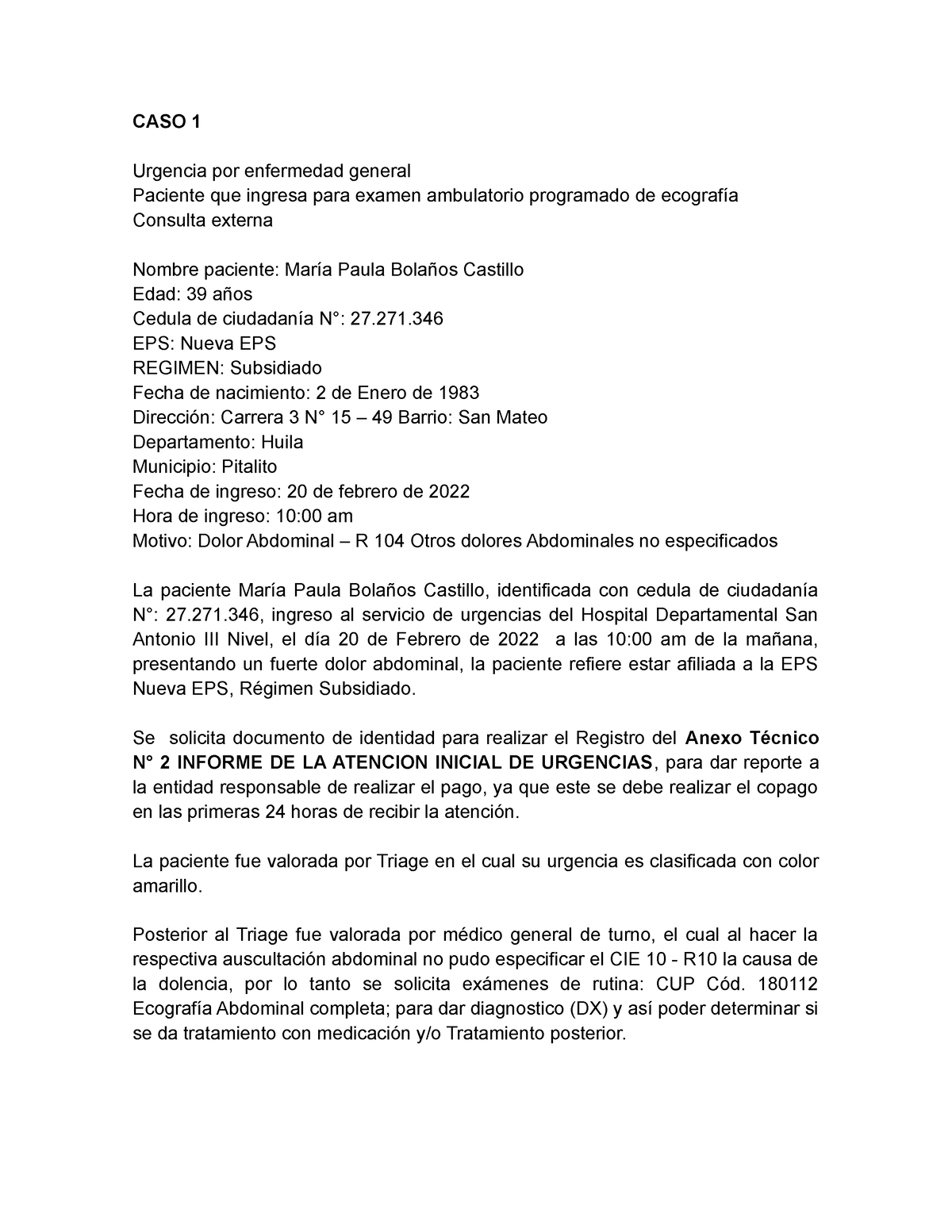 Guion Simulacion Del Proceso De Admision Del Usuario En El Servicio De