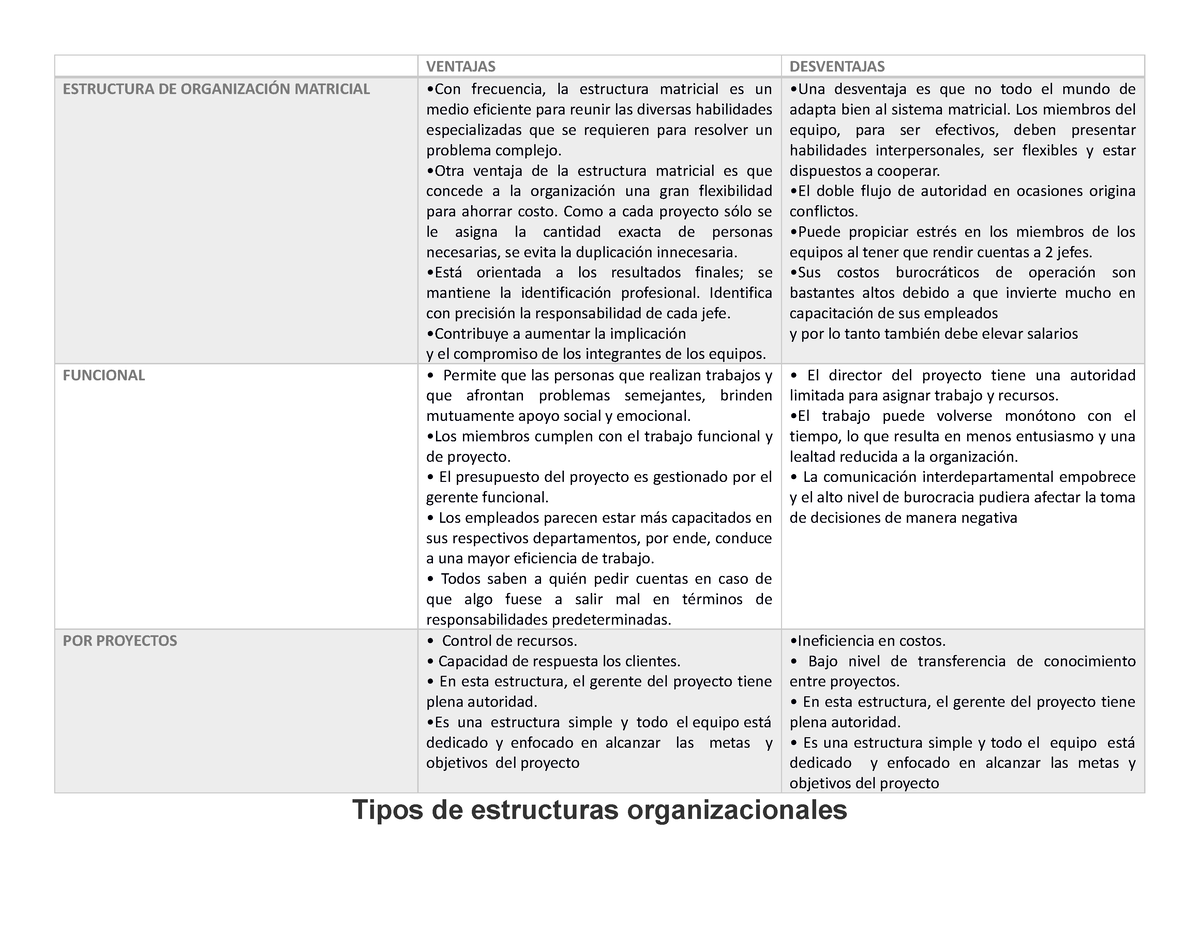 Tipos De Estructuras Organizacionales Ventajas Desventajas Estructura