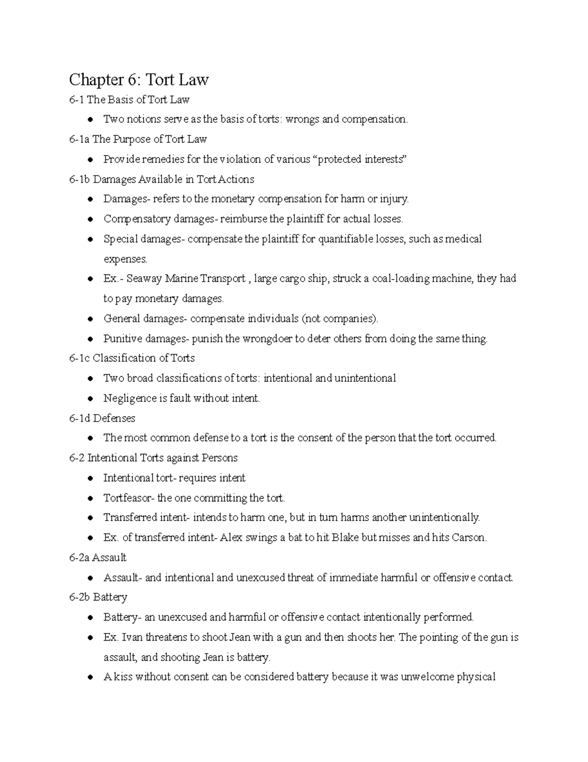 Chapter 6 Tort Law Lecture Notes 6 Chapter 6 Tort Law 6 1 The