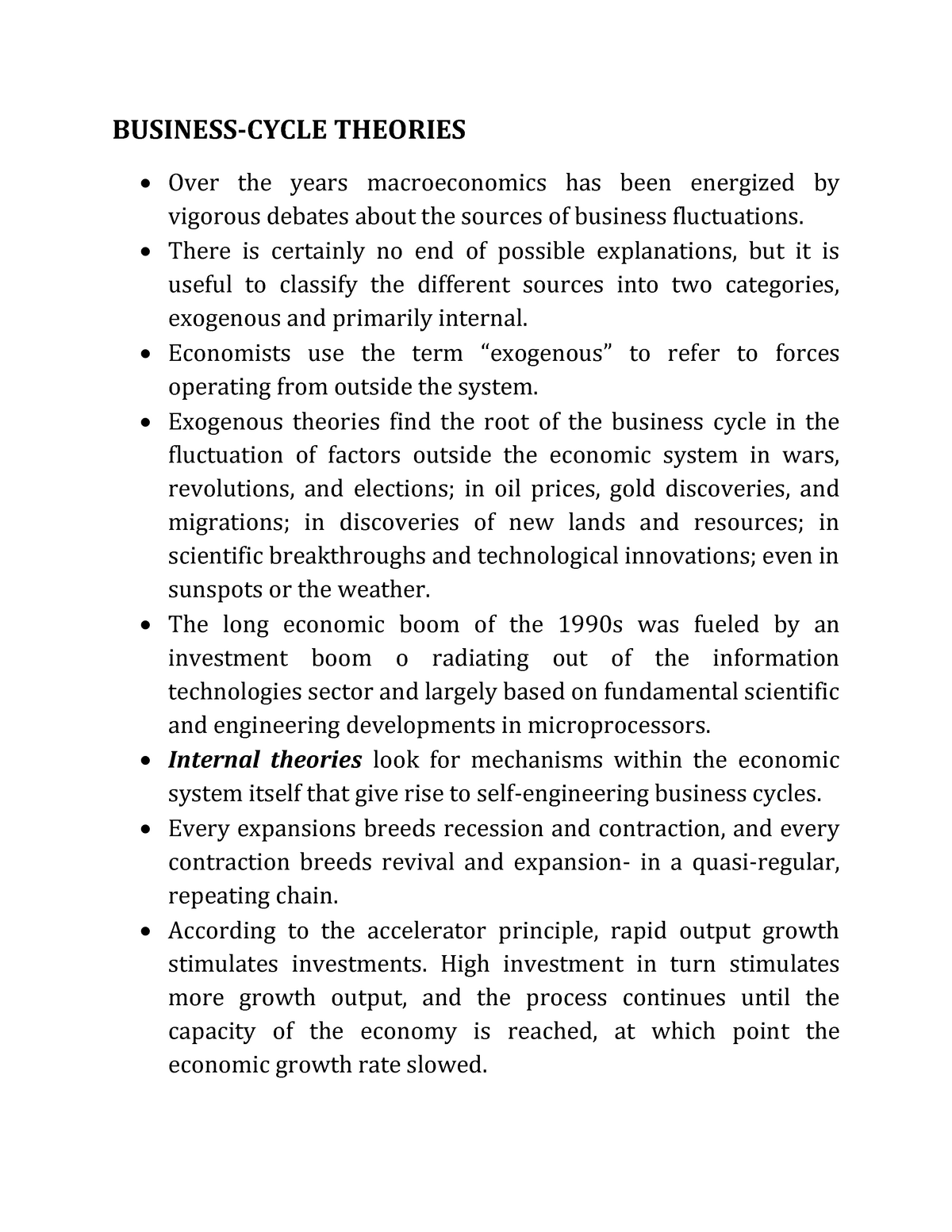 Business Cycle Theories Business Cycle Theories Over The Years