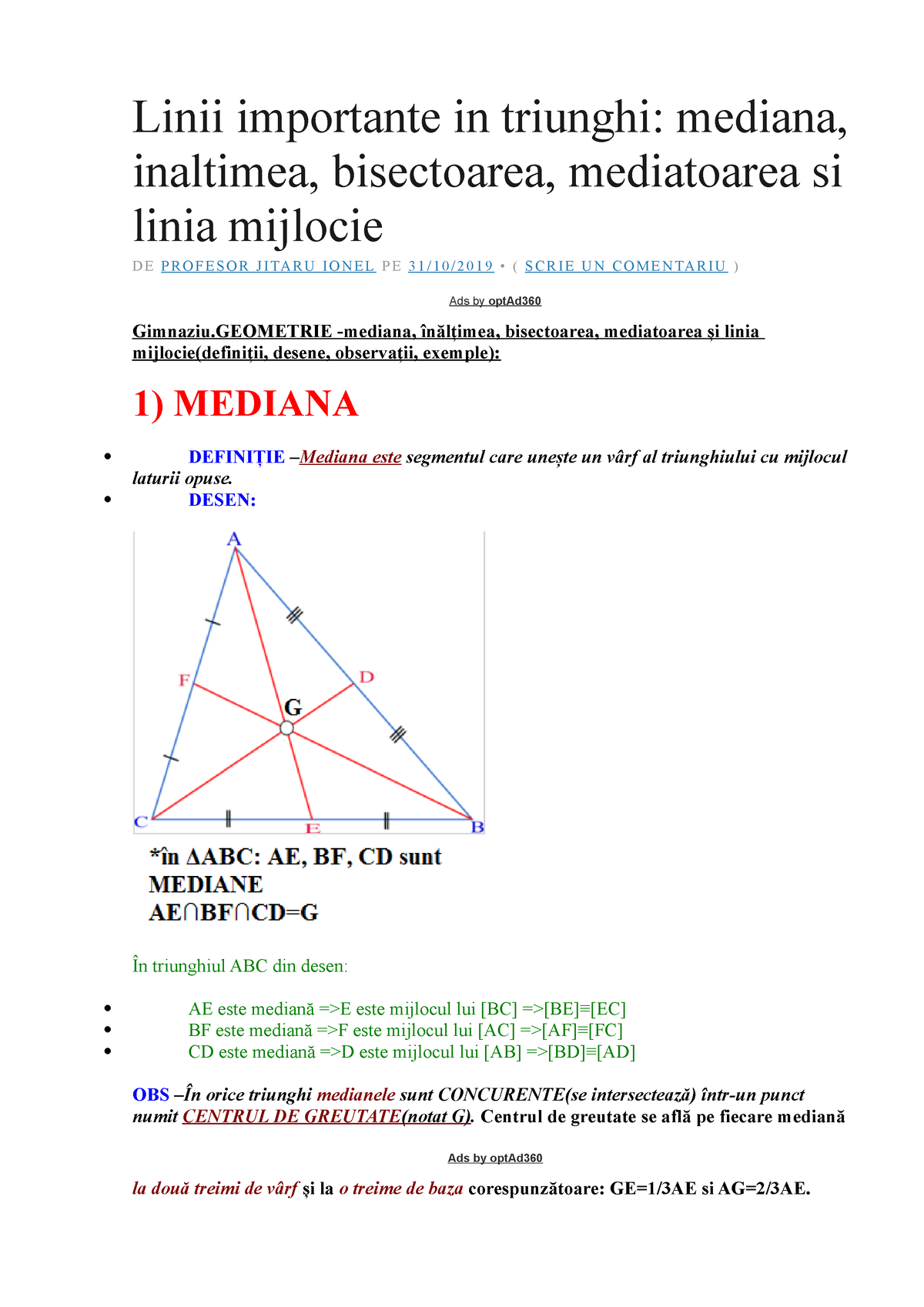 Bisectoarea Mediana Mediatoare Linia Mijlocie Linii Importante In