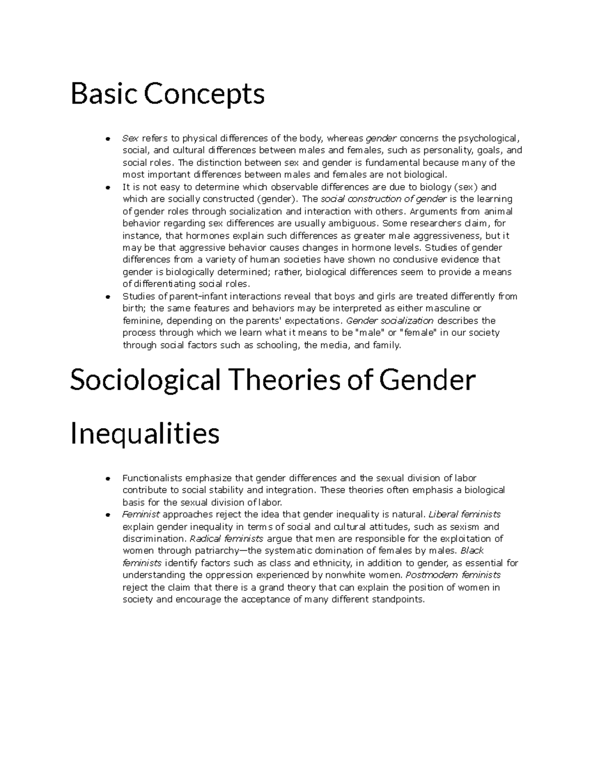 Sociology 101 Ch10 Outline Basic Concepts Sex Refers To Physical