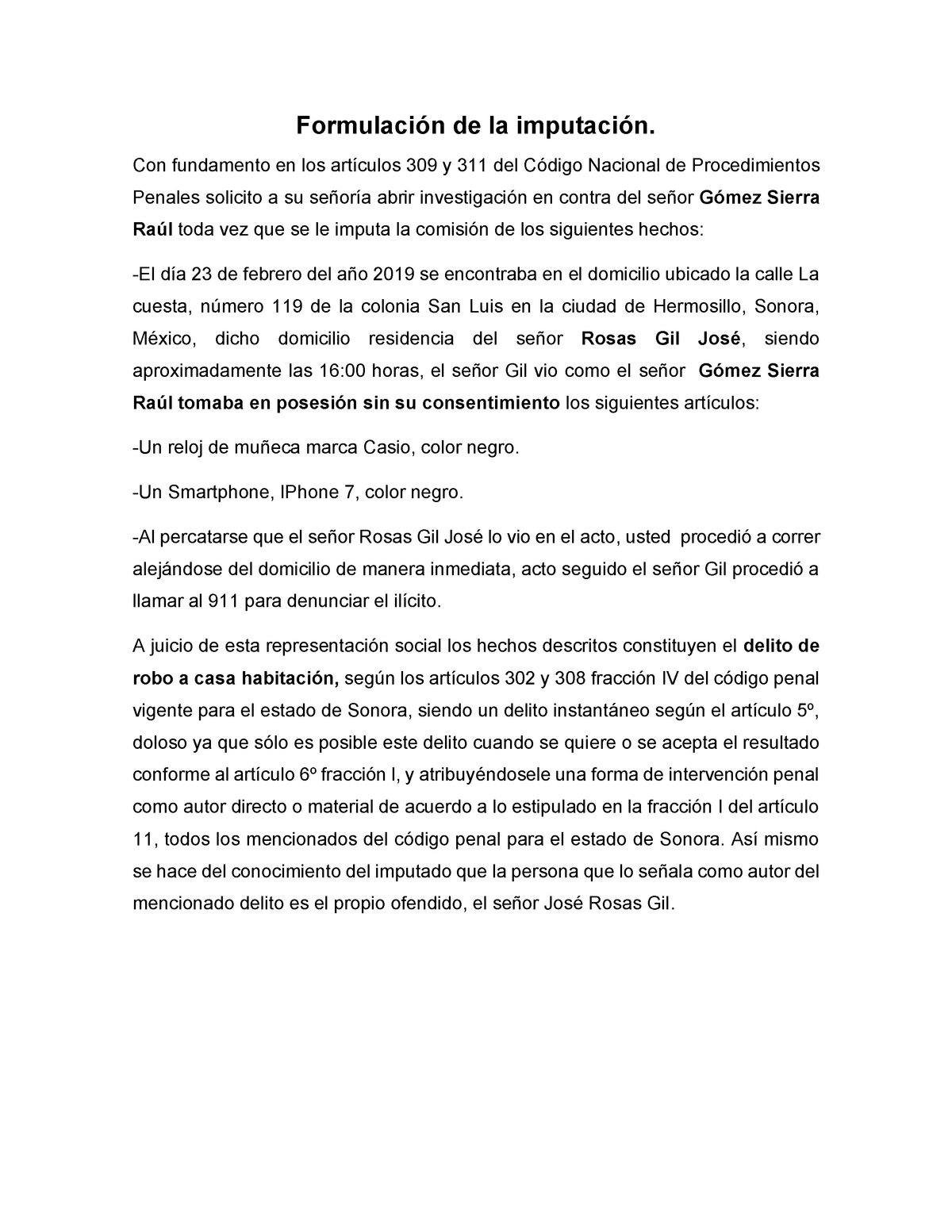 Formulación De Imputación Penal Formulación De La Imputación Con