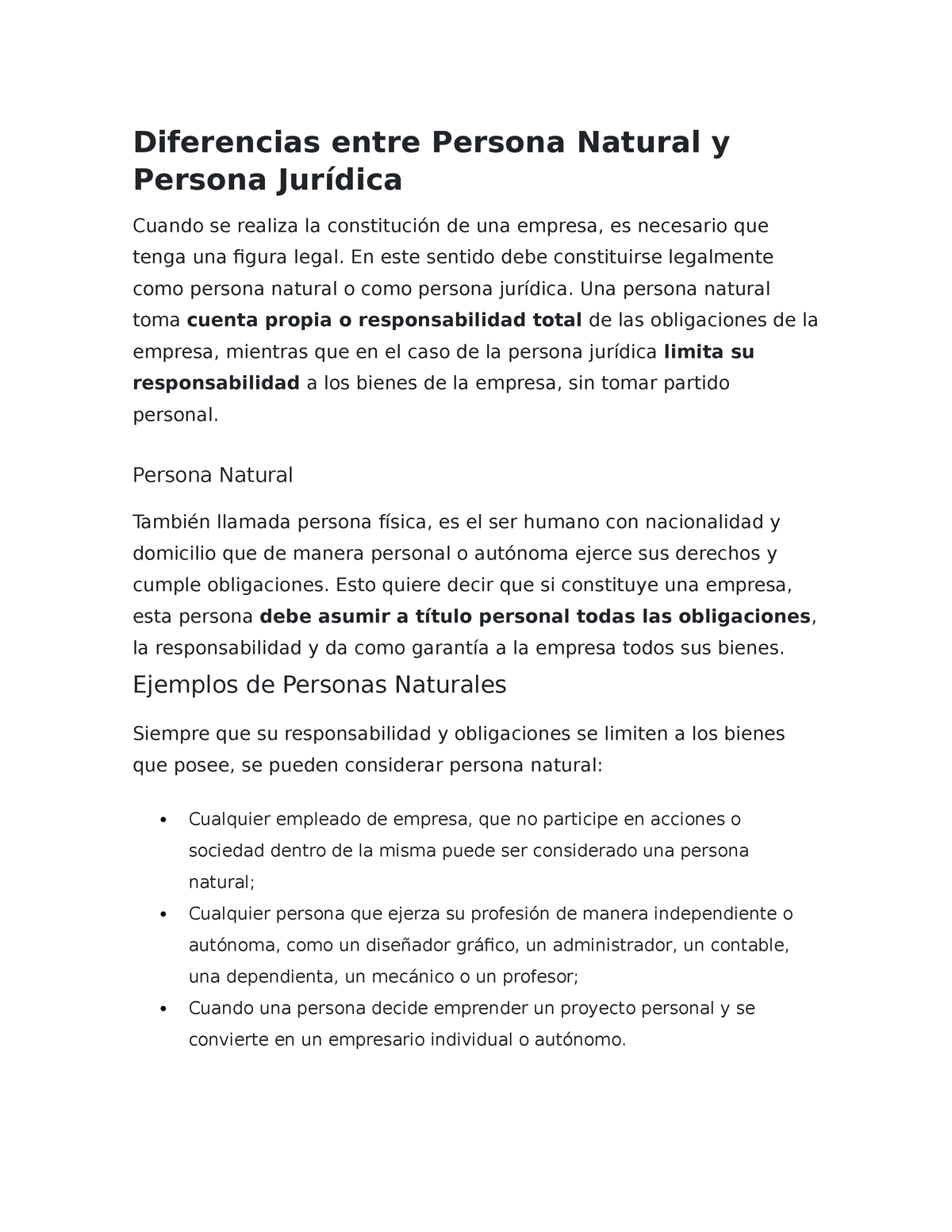 Diferencias Entre Persona Natural Y Persona Jurídica Diferencias