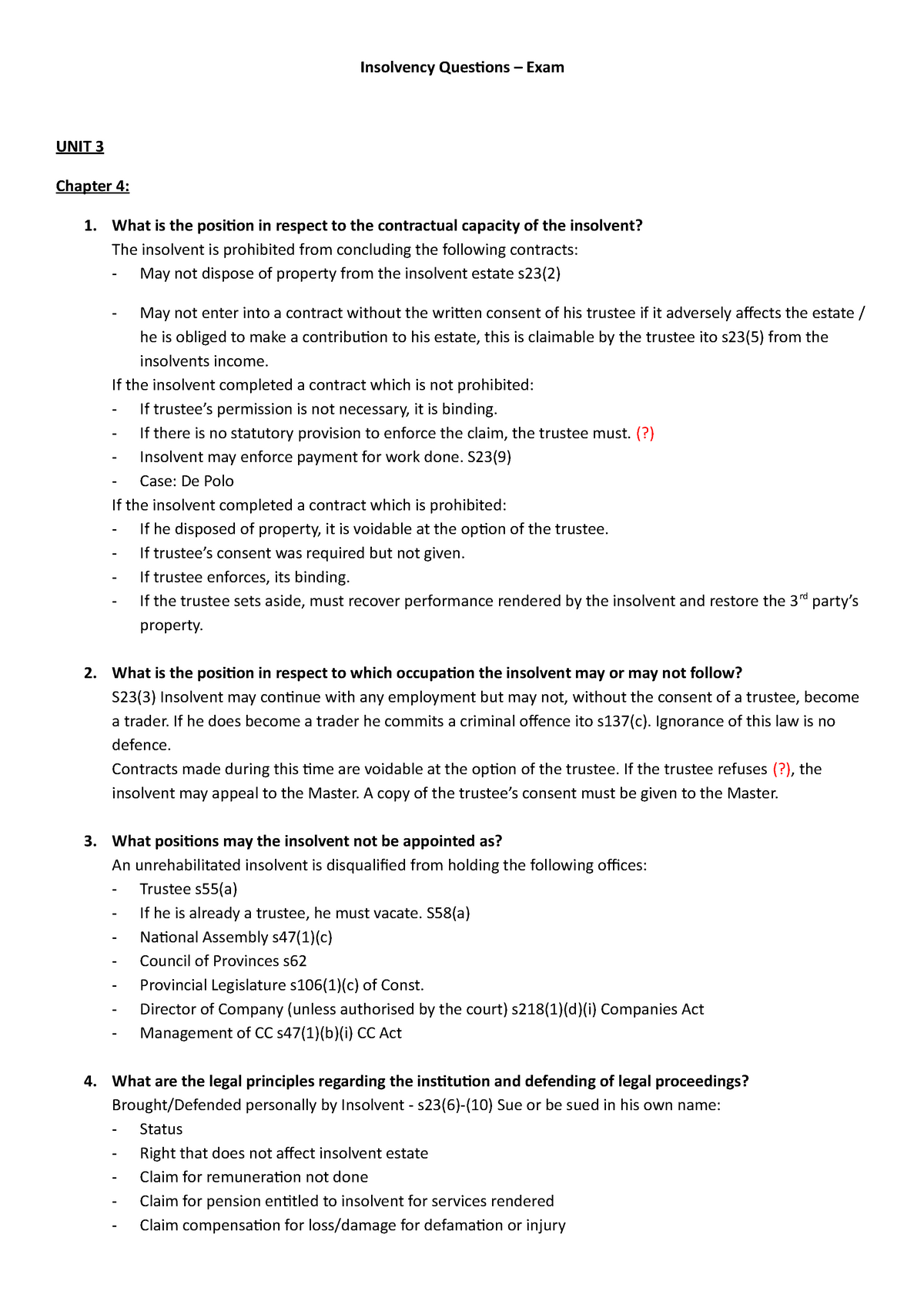 Samplepractice Exam 2018 Questions And Answers Insolvency Questions