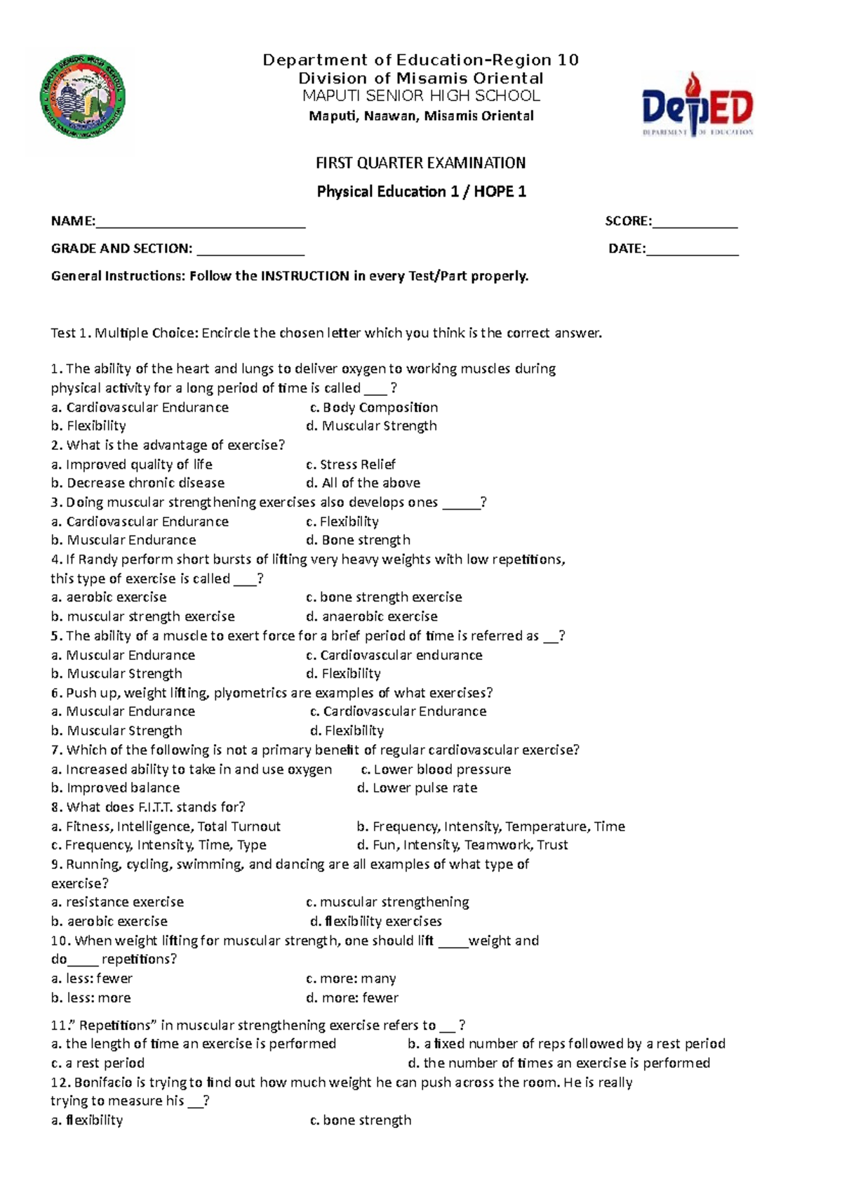 Grade 2 New 2017 Periodical Test 1st Quarter All Subjects Deped Lps