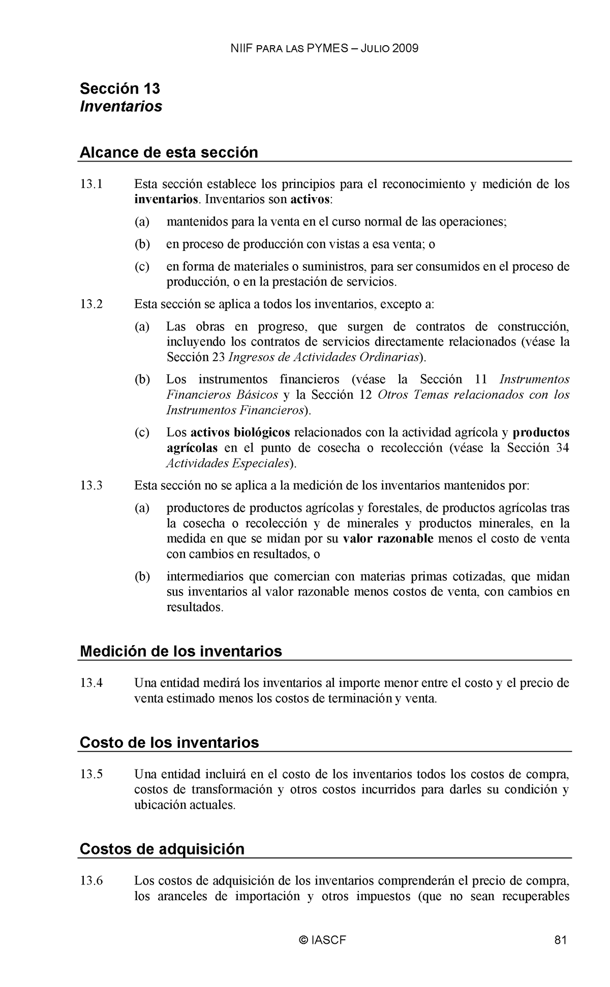 13 Niif Para Las Pymes Norma 2009 Inventarios Sección 13