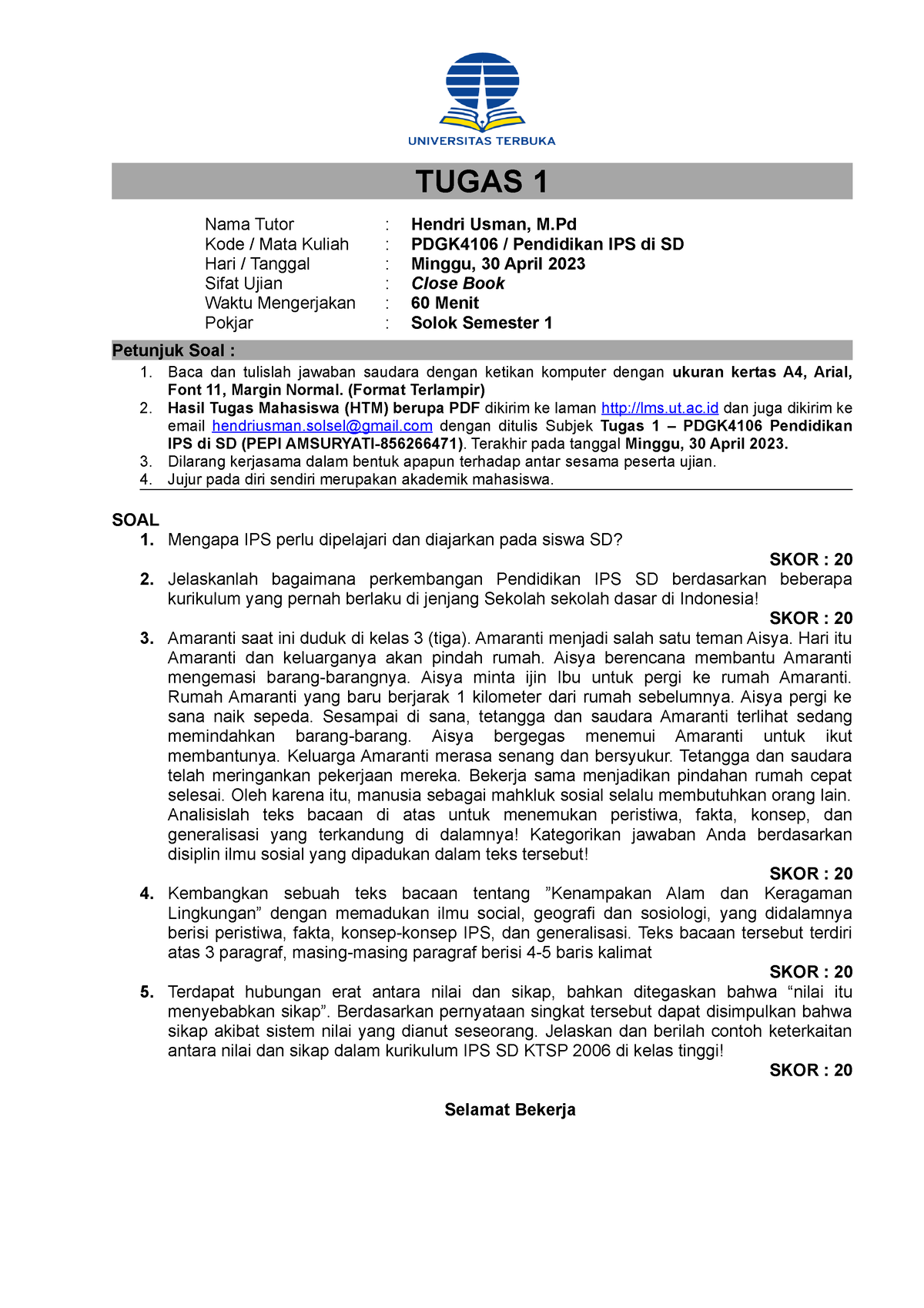 Tugas 1 Pendidikan Ips Di Sd 2023 Tugas 1 Nama Tutor Hendri Usman