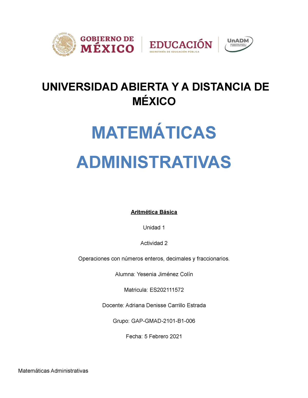 Gmad U1 A2 Yejc Unidad 1 Actividad 2 Matematicas Financieras