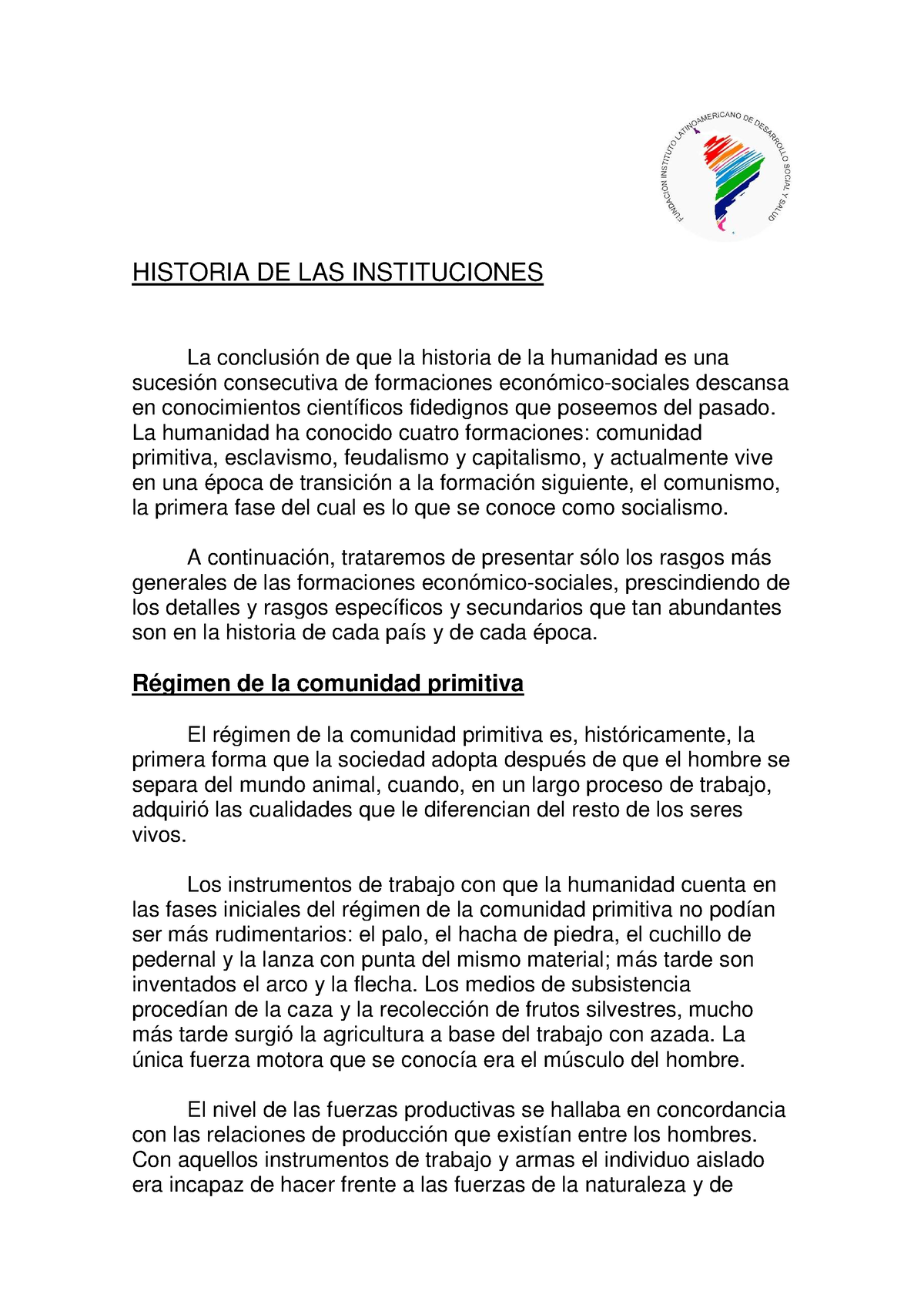 1 Historia De Las Instituciones Historia De Las Instituciones La