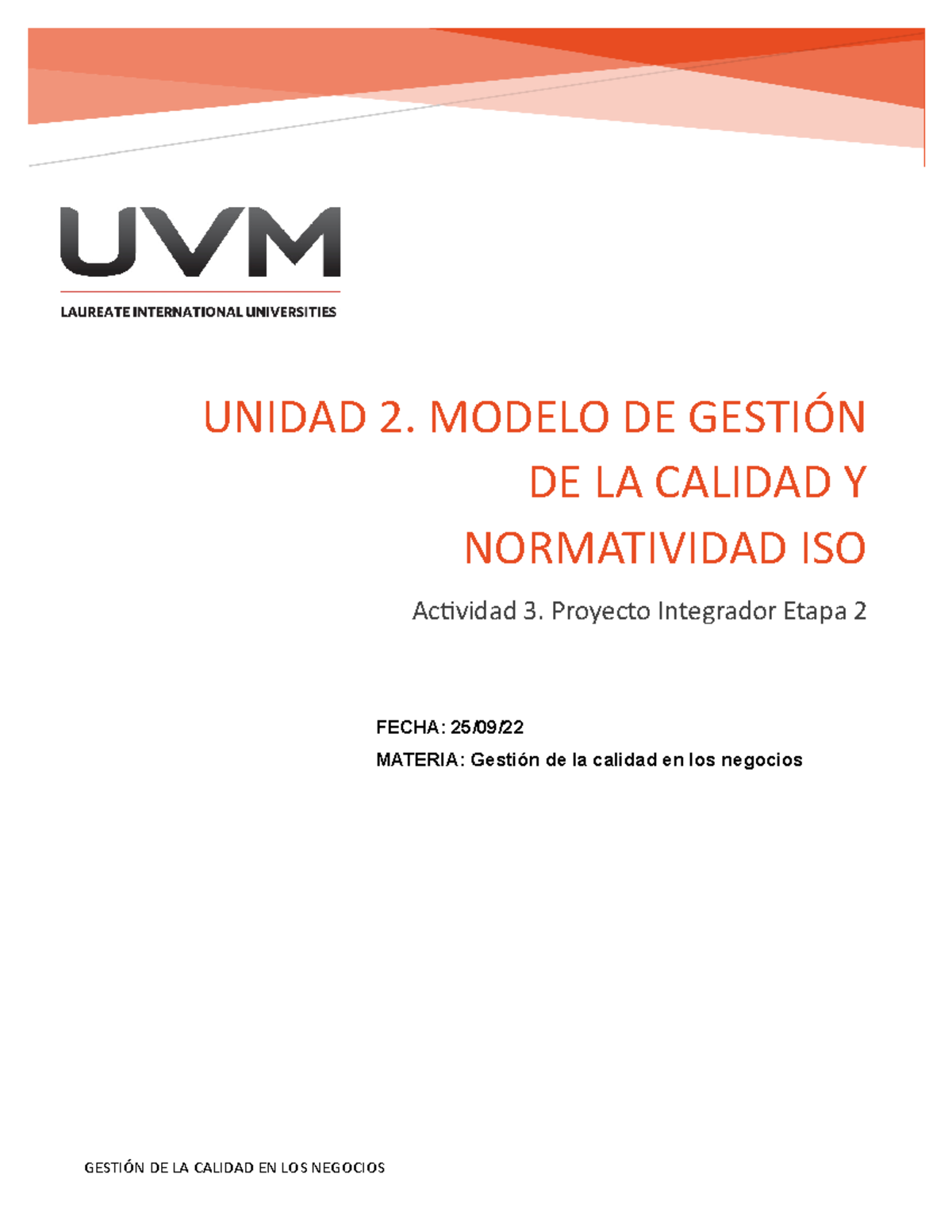 Actividad 6 0 GestiÓn De La Calidad En Los Negocios Unidad 2 Modelo